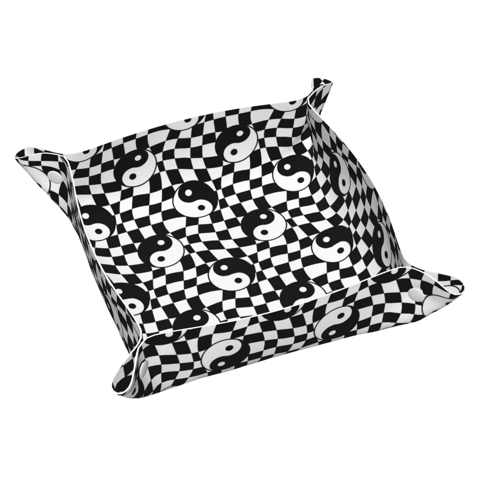 Valet Tray, Ying Yang Checkered Faux Leather Desk Tray Vanity Tray ...