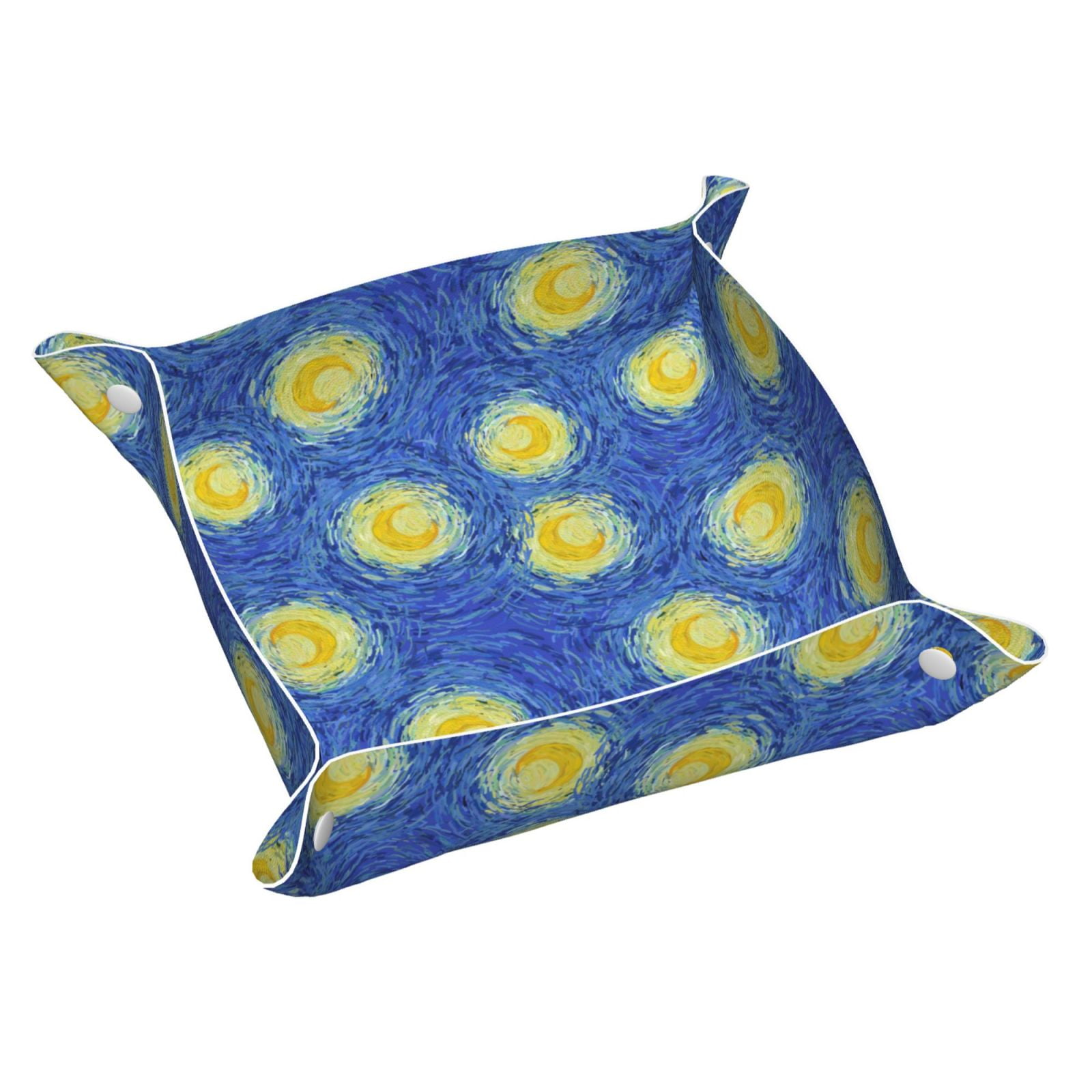 Valet Tray, abstract yellow moon blue sky Faux Leather Desk Tray Vanity ...