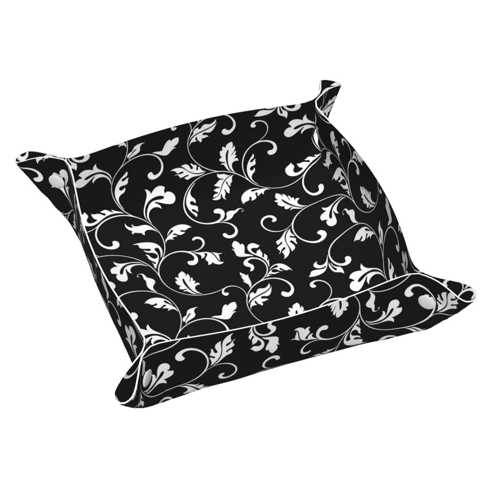 Valet Tray, black white leaves Faux Leather Desk Tray Vanity Tray Night ...