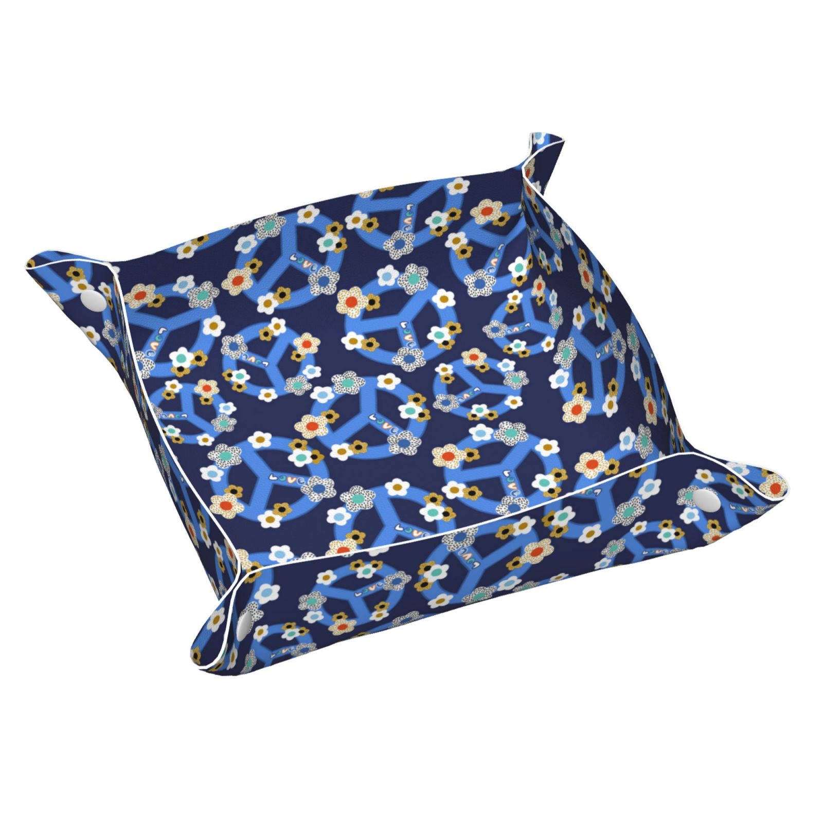 Valet Tray, blue Peace sign flower Faux Leather Desk Tray Vanity Tray ...