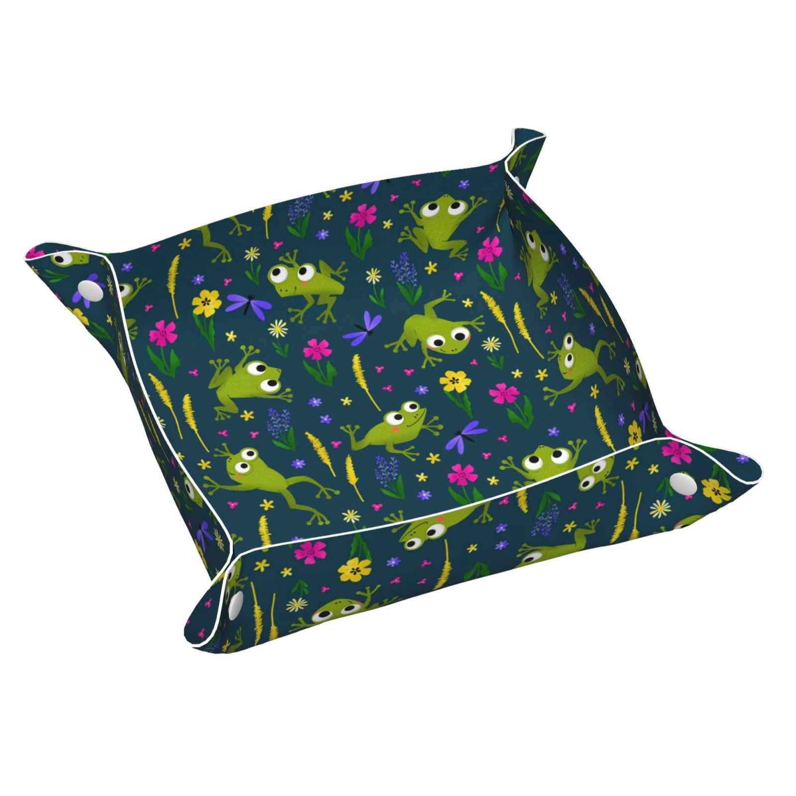 Valet Tray, cartoon frogs flower navyblue Faux Leather Desk Tray Vanity ...