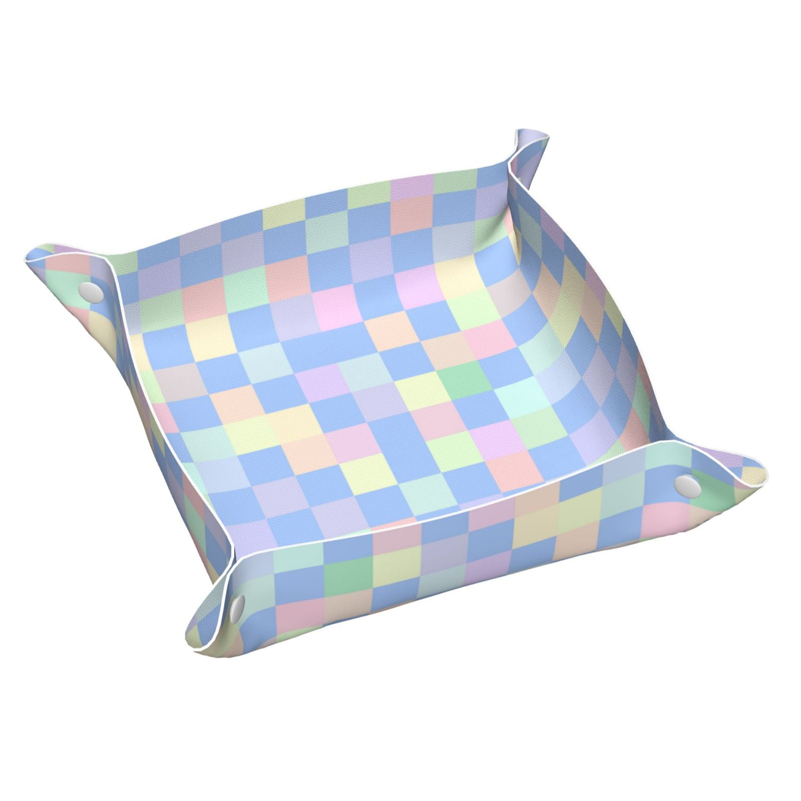 Valet Tray, checkered style pastel colorful Faux Leather Desk Tray ...