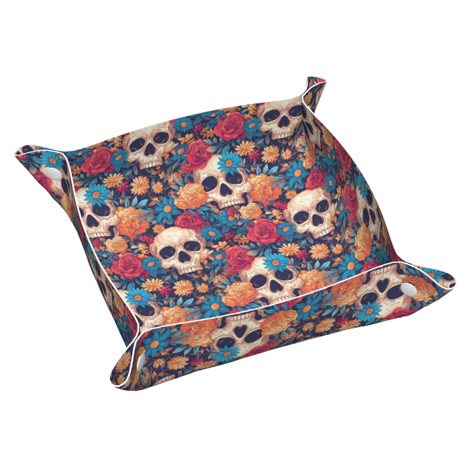 Valet Tray, colorful Skull rose Faux Leather Desk Tray Vanity Tray ...