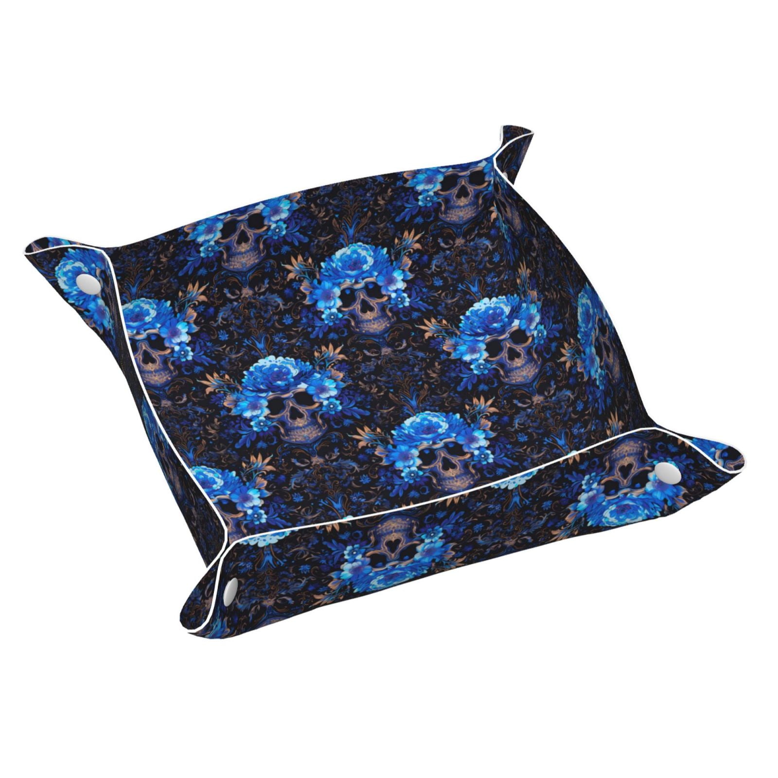 Valet Tray, cool blue flower Skull Faux Leather Desk Tray Vanity Tray ...