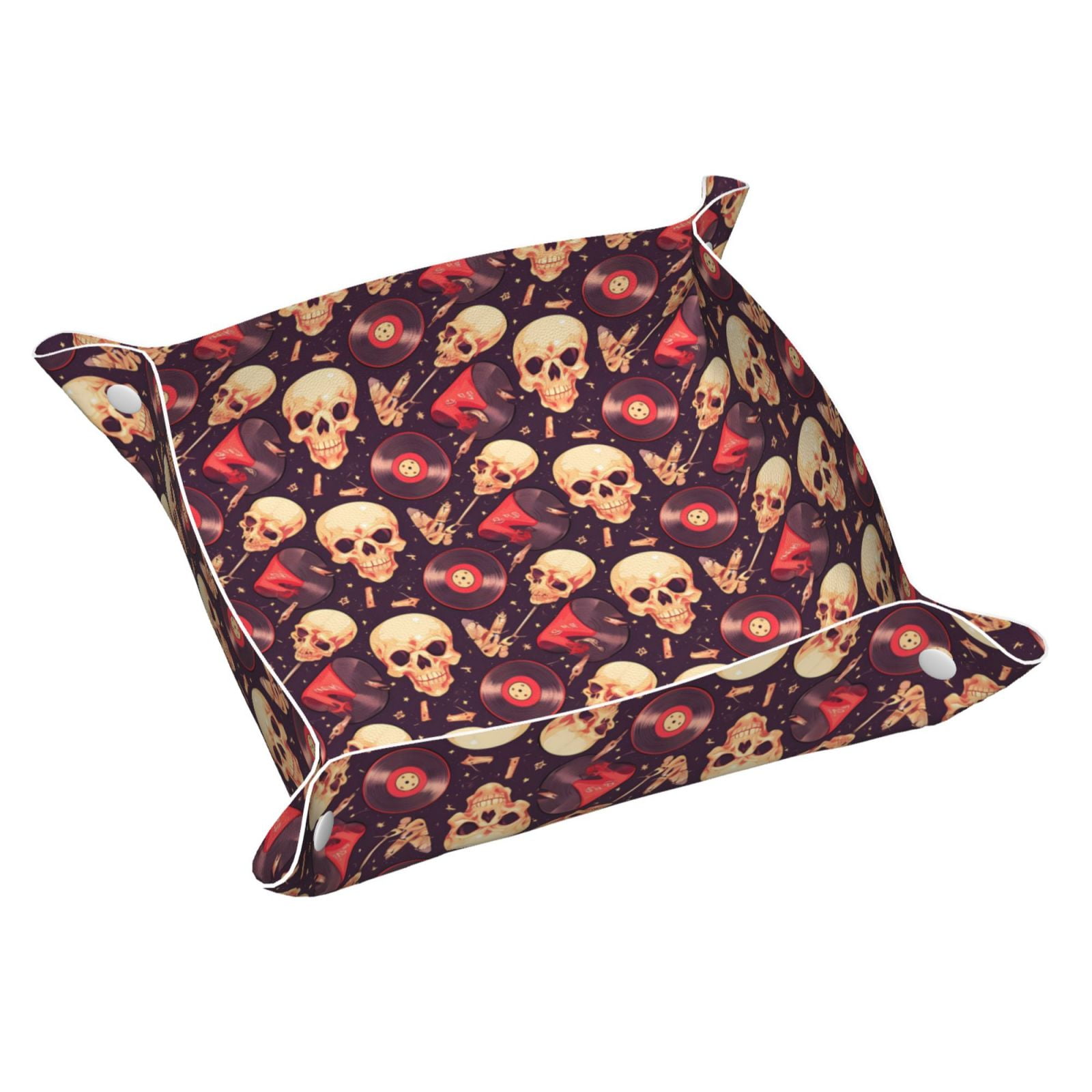 Valet Tray, cool rock Skull record Faux Leather Desk Tray Vanity Tray ...