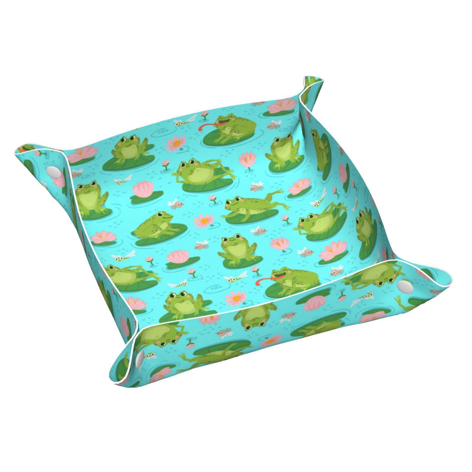 Valet Tray, cute frogs Lily leaves dragonfly Faux Leather Desk Tray ...