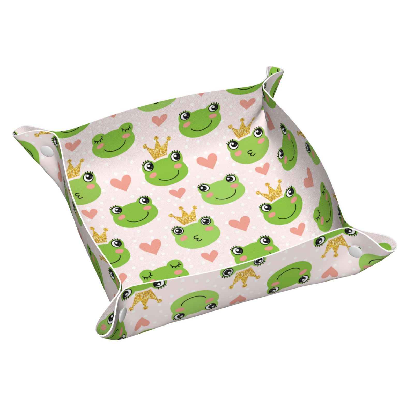 Valet Tray, cute frogs crowns heart pink Faux Leather Desk Tray Vanity ...