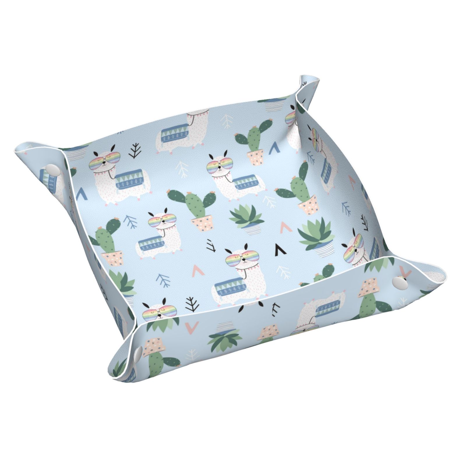 Valet Tray, cute llama alpaca glasses cactus blue Faux Leather Desk ...