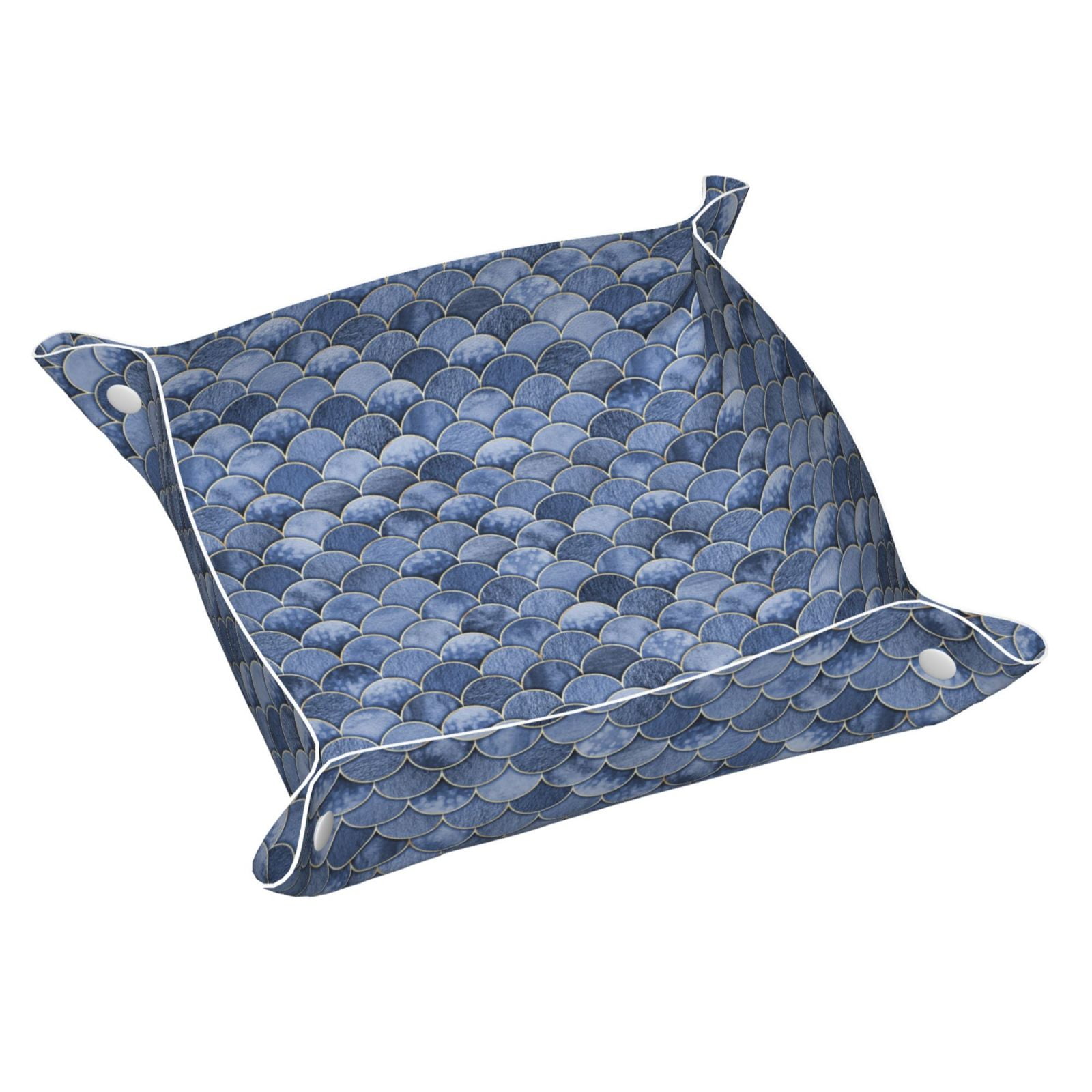 Valet Tray, fish scale vintage print blue Faux Leather Desk Tray Vanity ...