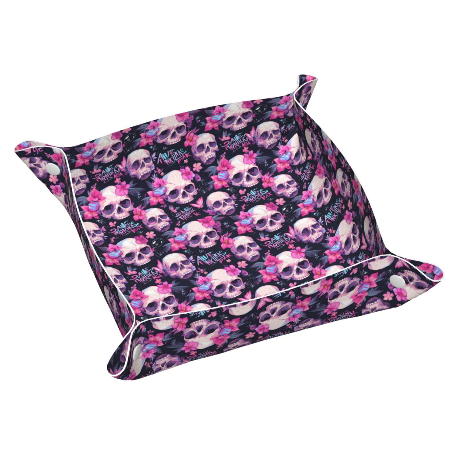 Valet Tray, pink Skull flower Faux Leather Desk Tray Vanity Tray Night ...