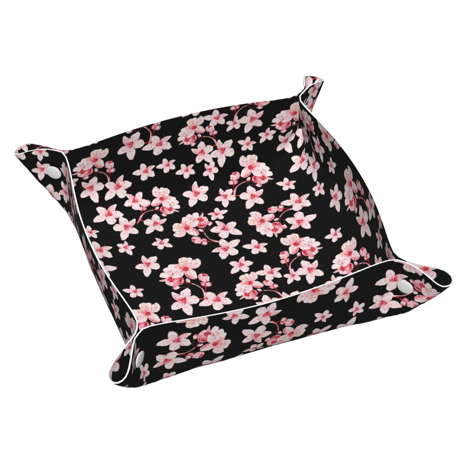 Valet Tray, pink berry blossom black Faux Leather Desk Tray Vanity Tray Night Stand Organizer ...