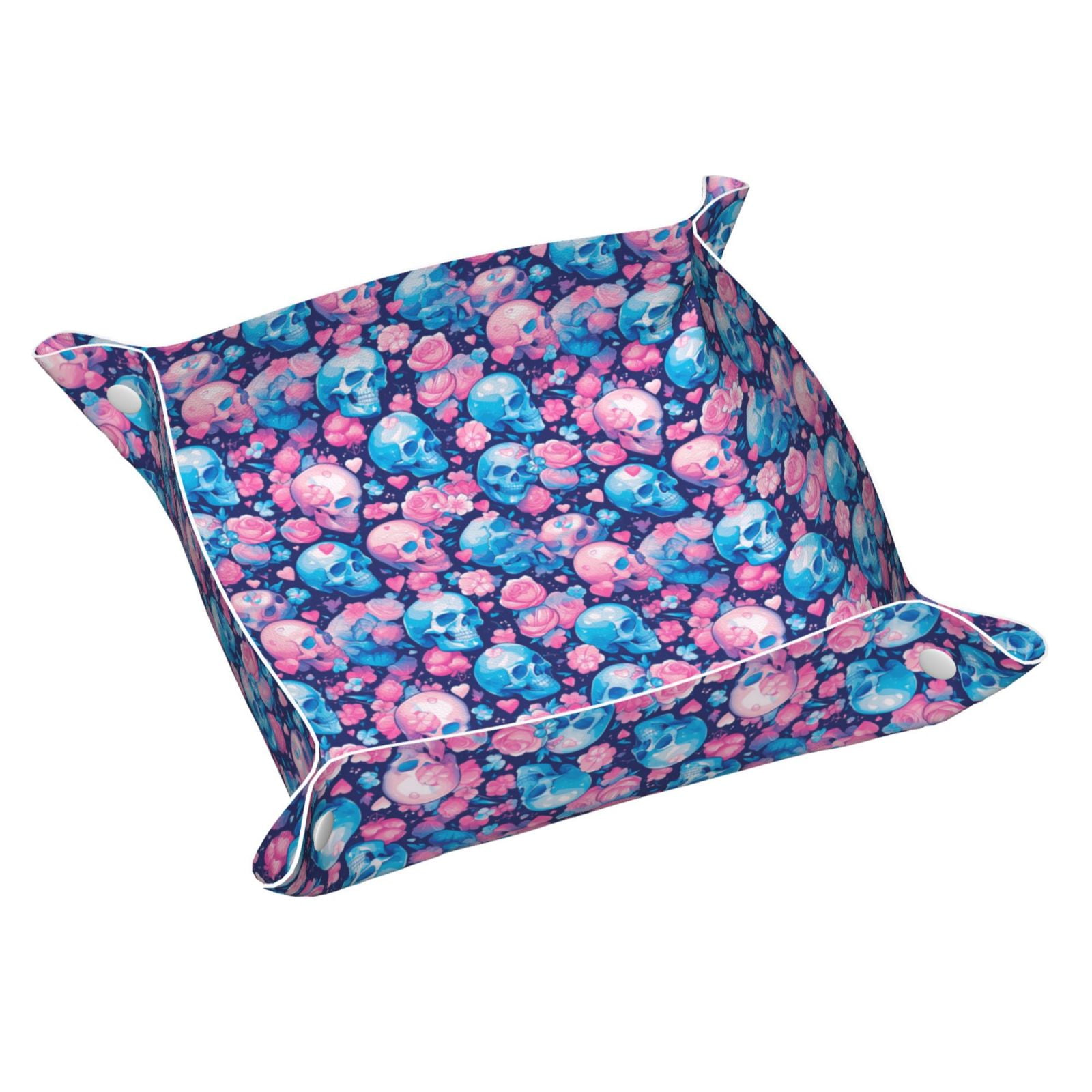 Valet Tray, pink blue flower Skull Faux Leather Desk Tray Vanity Tray ...
