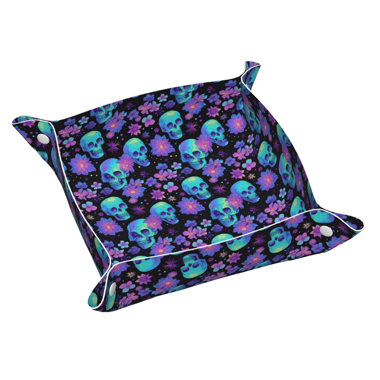 Valet Tray, purple flower blue Skull Faux Leather Desk Tray Vanity Tray ...