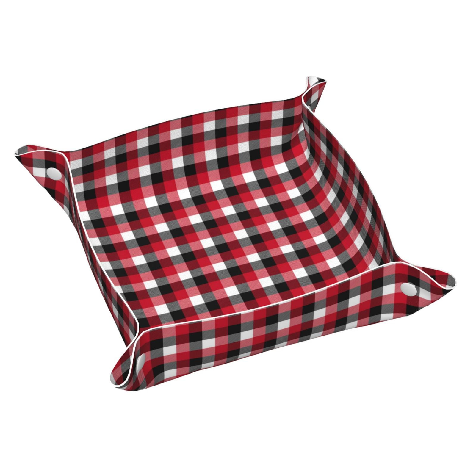 Valet Tray, red black buffalo plaid Faux Leather Desk Tray Vanity Tray ...