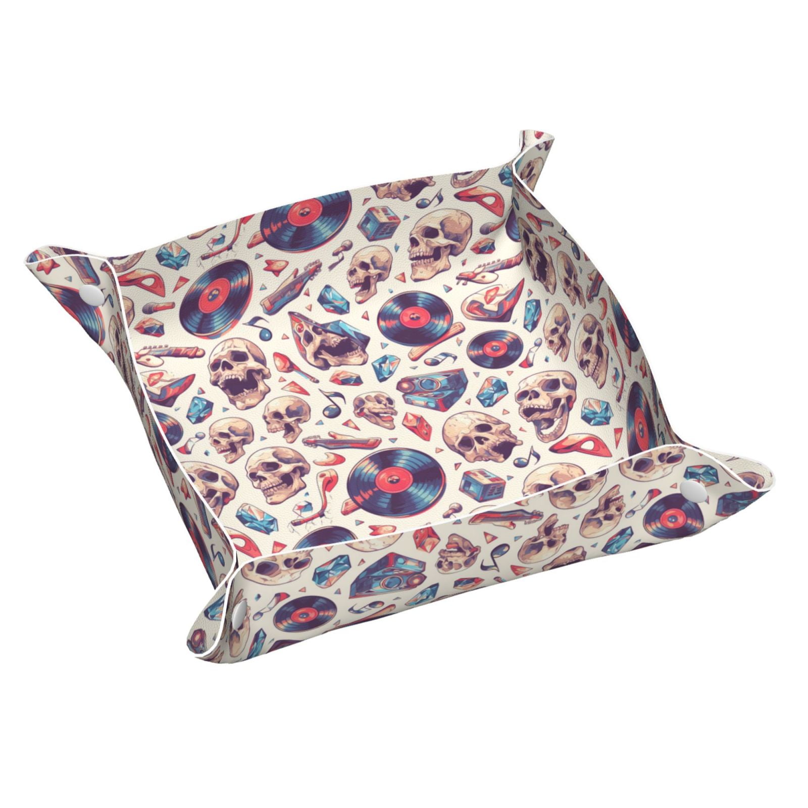 Valet Tray, rock Skull record Retro Faux Leather Desk Tray Vanity Tray ...