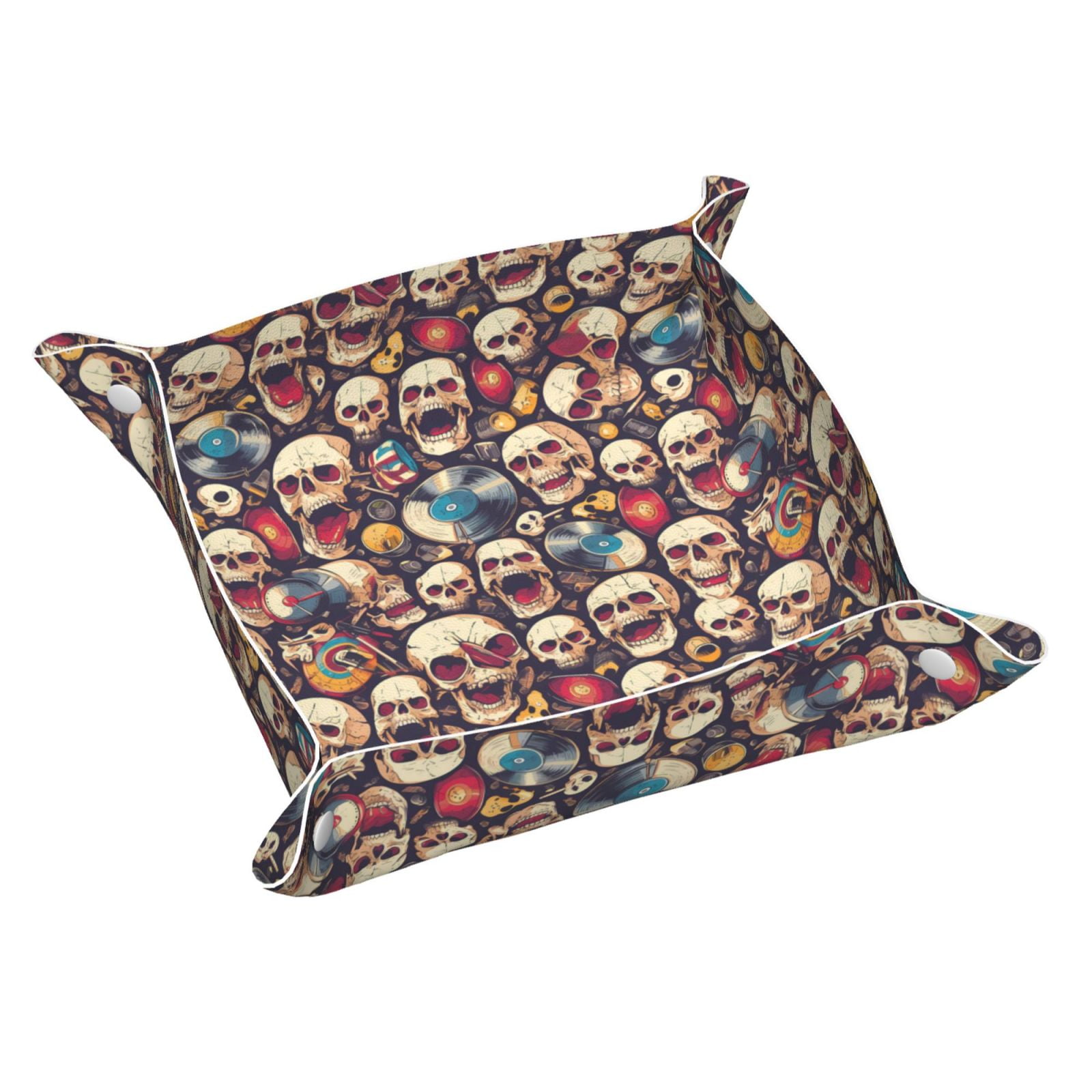 Valet Tray, rock record music Skull Faux Leather Desk Tray Vanity Tray ...