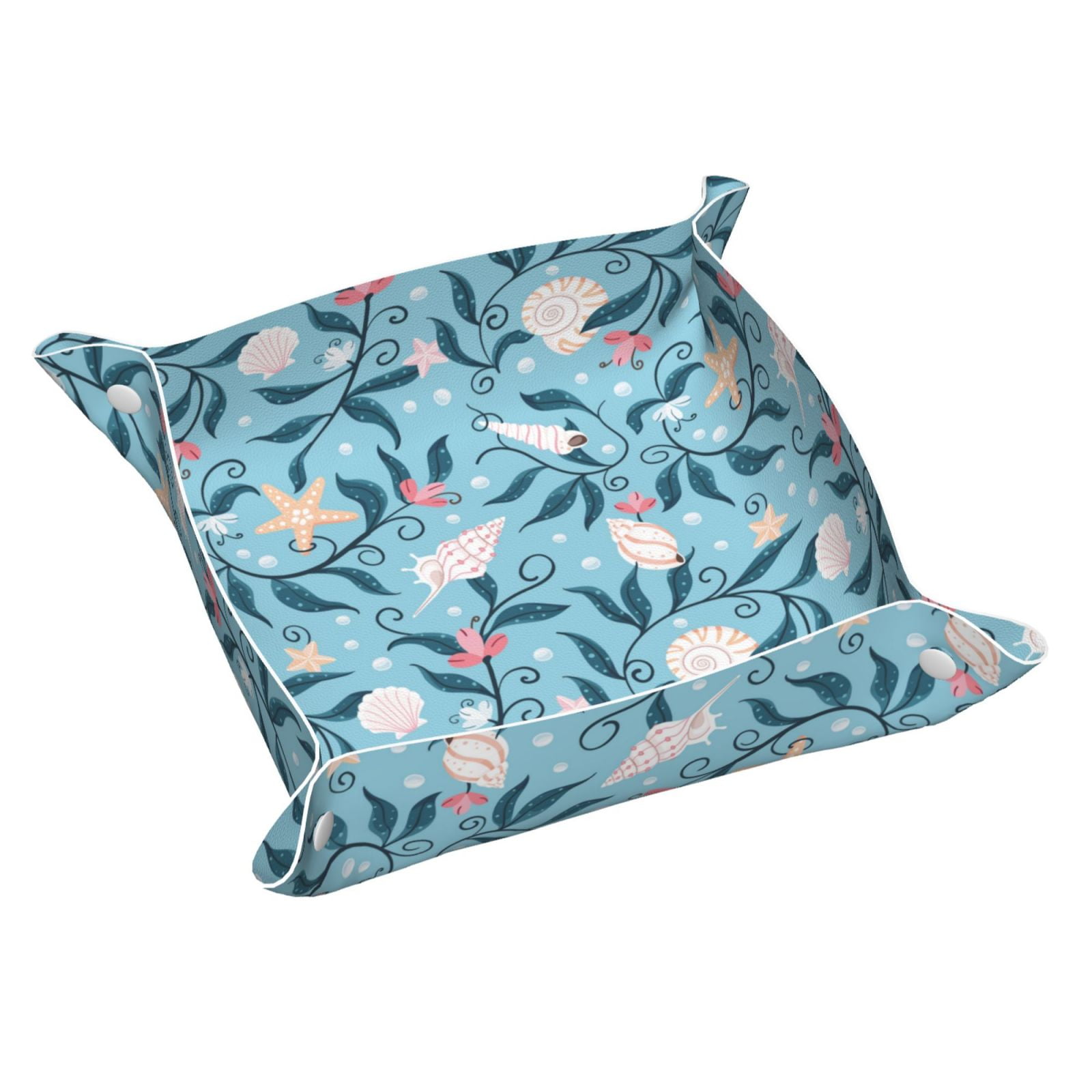 Valet Tray, starfish seashells sea weed Faux Leather Desk Tray Vanity ...