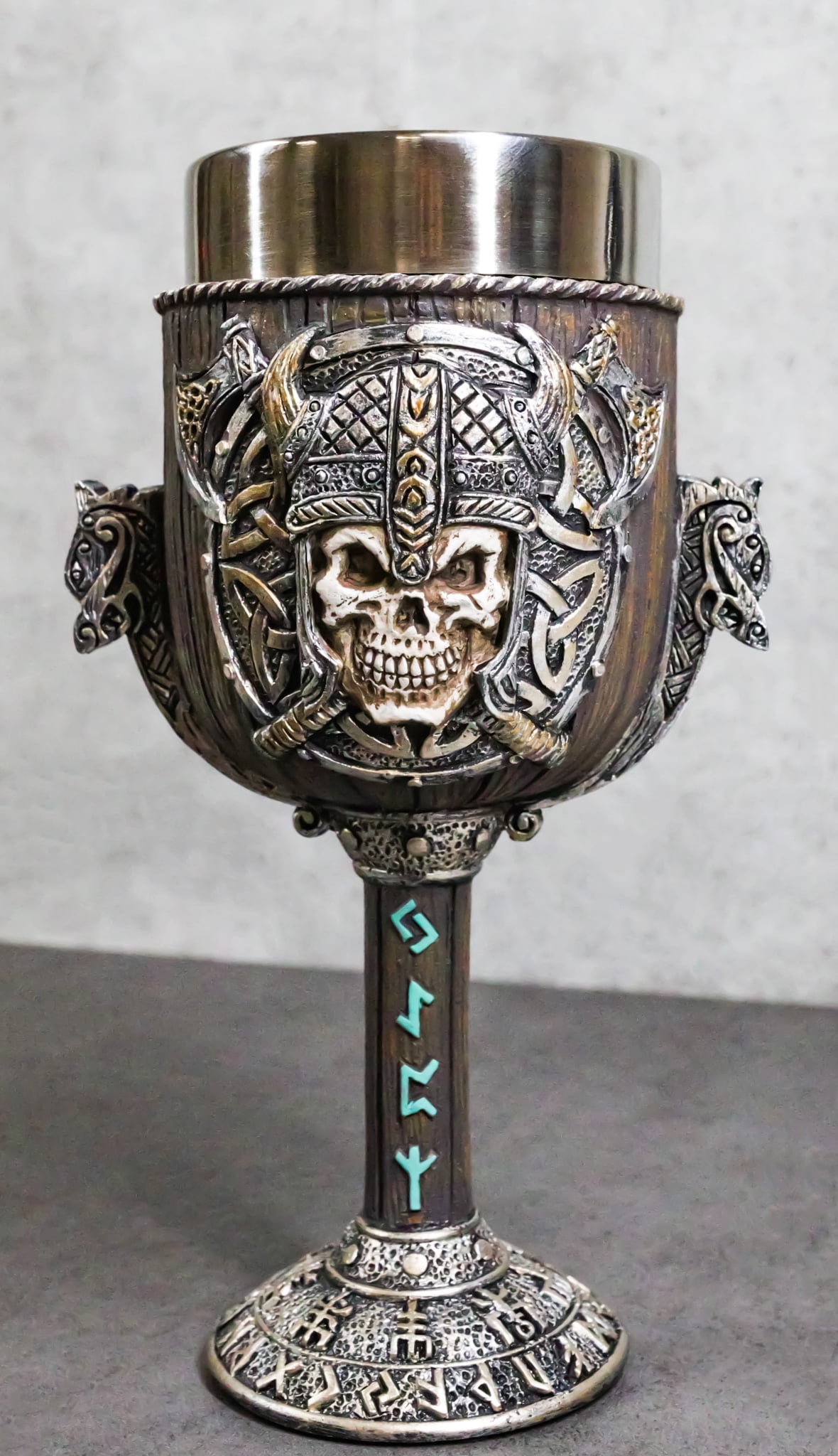 Valhalla Viking Warlord Skull Dragon Longship With Rune Symbols 6oz ...