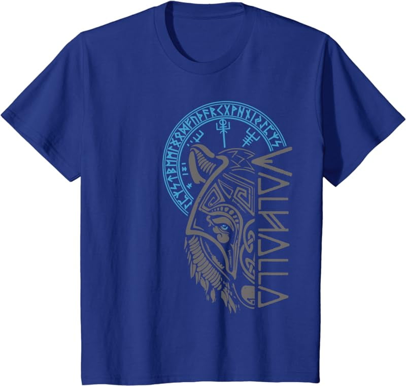 Valhalla Wolf Mask Odin Gunes Norse Compass Viking T-Shirt - Walmart.com