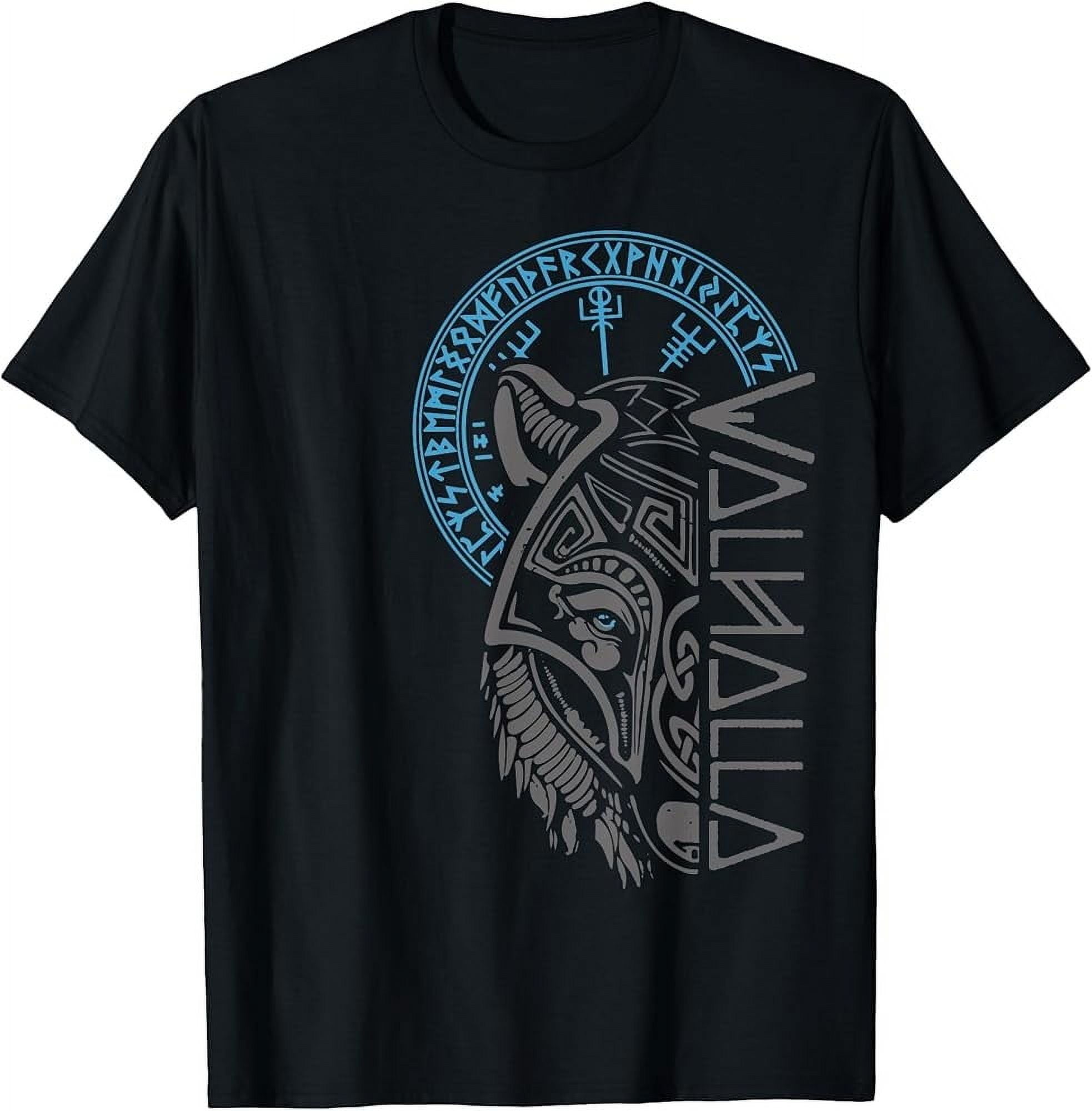 Valhalla Wolf Mask Odin Runes Norse Compass T-Shirt - Walmart.com