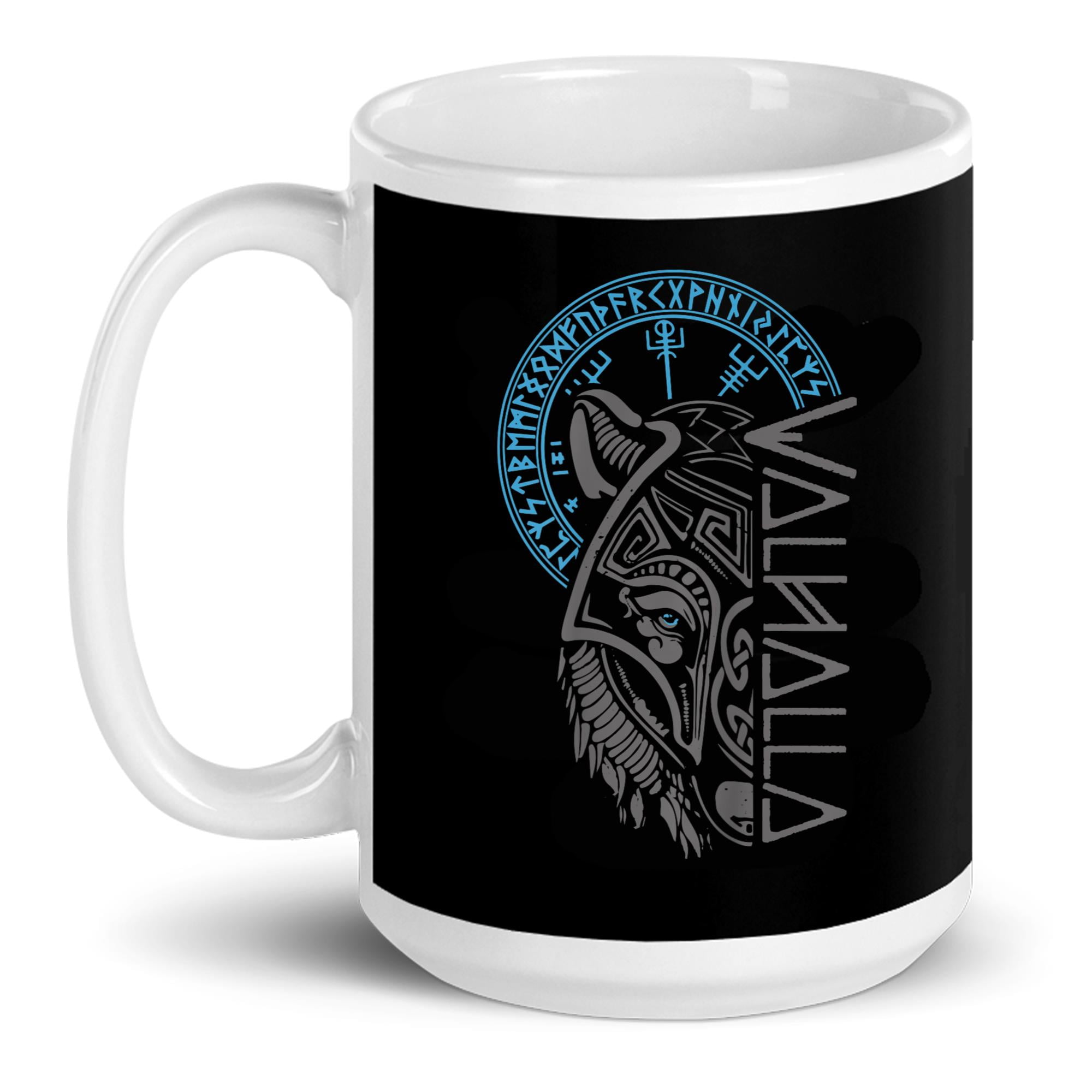 Valhalla Wolf Mask Odin Runes Norse Compass Viking Gift Ceramic Mug ...