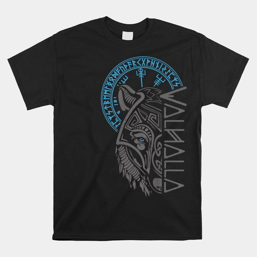 Valhalla Wolf Mask Odin Runes Norse Compass Viking Shirt - Walmart.com