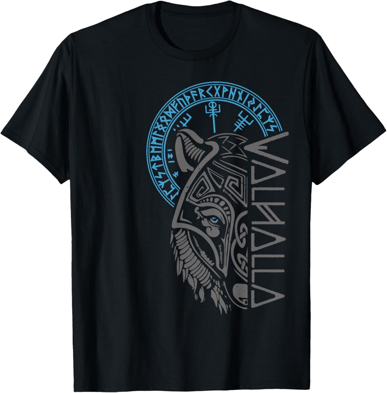 Valhalla Wolf Mask Odin Runes Norse Compass Viking T-Shirt Tops Tee ...