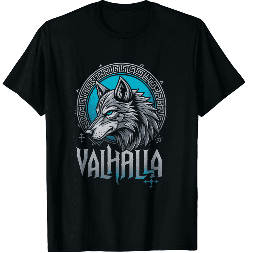 Valhalla Wolf Mask Odin Runes Norse Compass Viking T-Shirt for Men ...