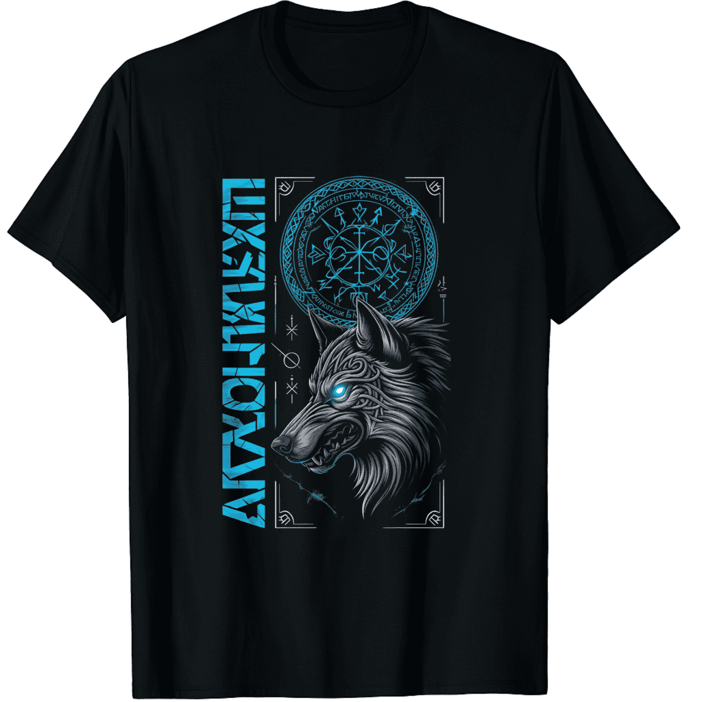 Valhalla Wolf Mask Odin Runes Norse Compass Viking T-Shirt for Men ...