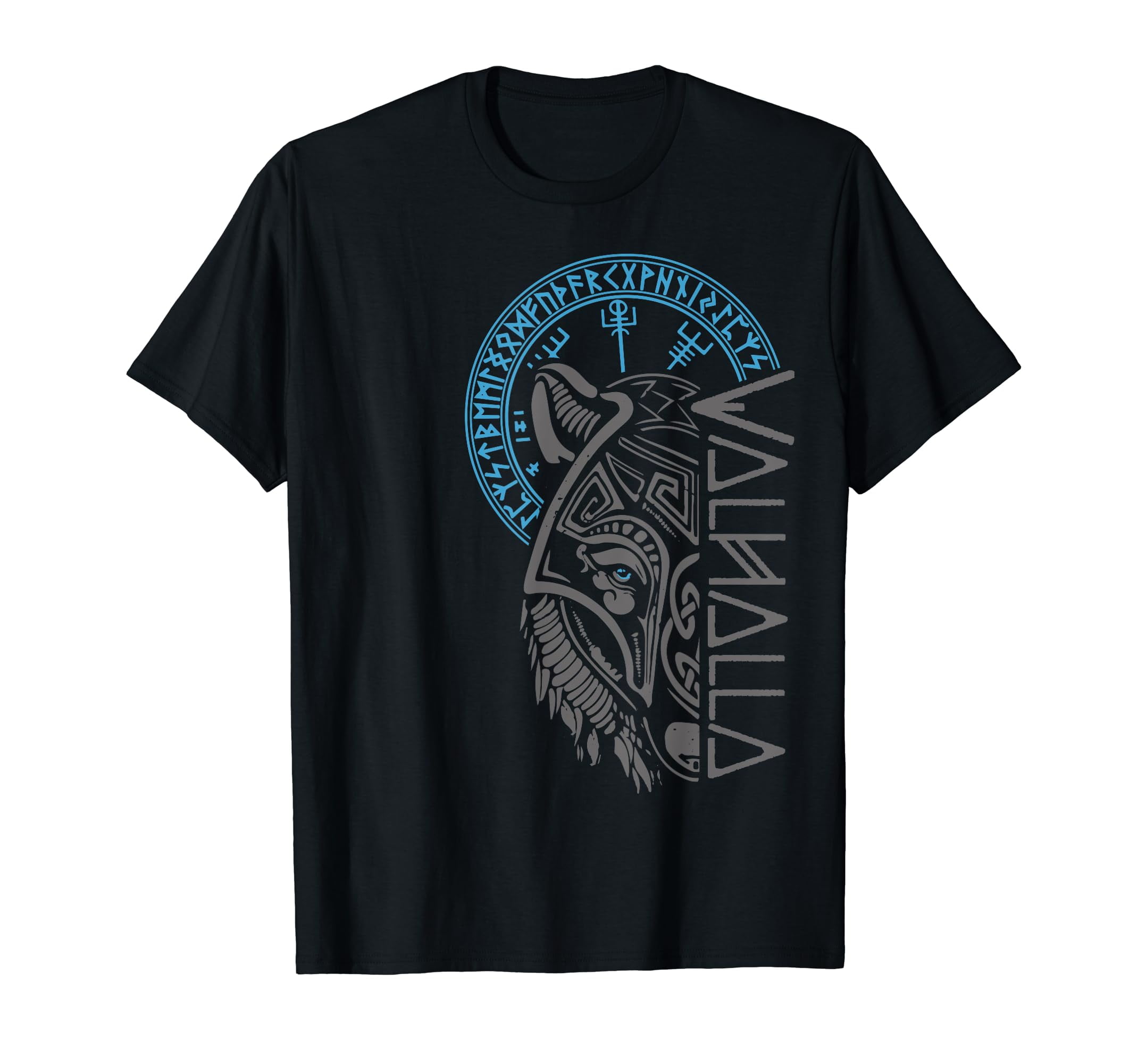 Valhalla Wolf Mask Odin Runes Norse Compass Viking T-Shirt - Walmart.com
