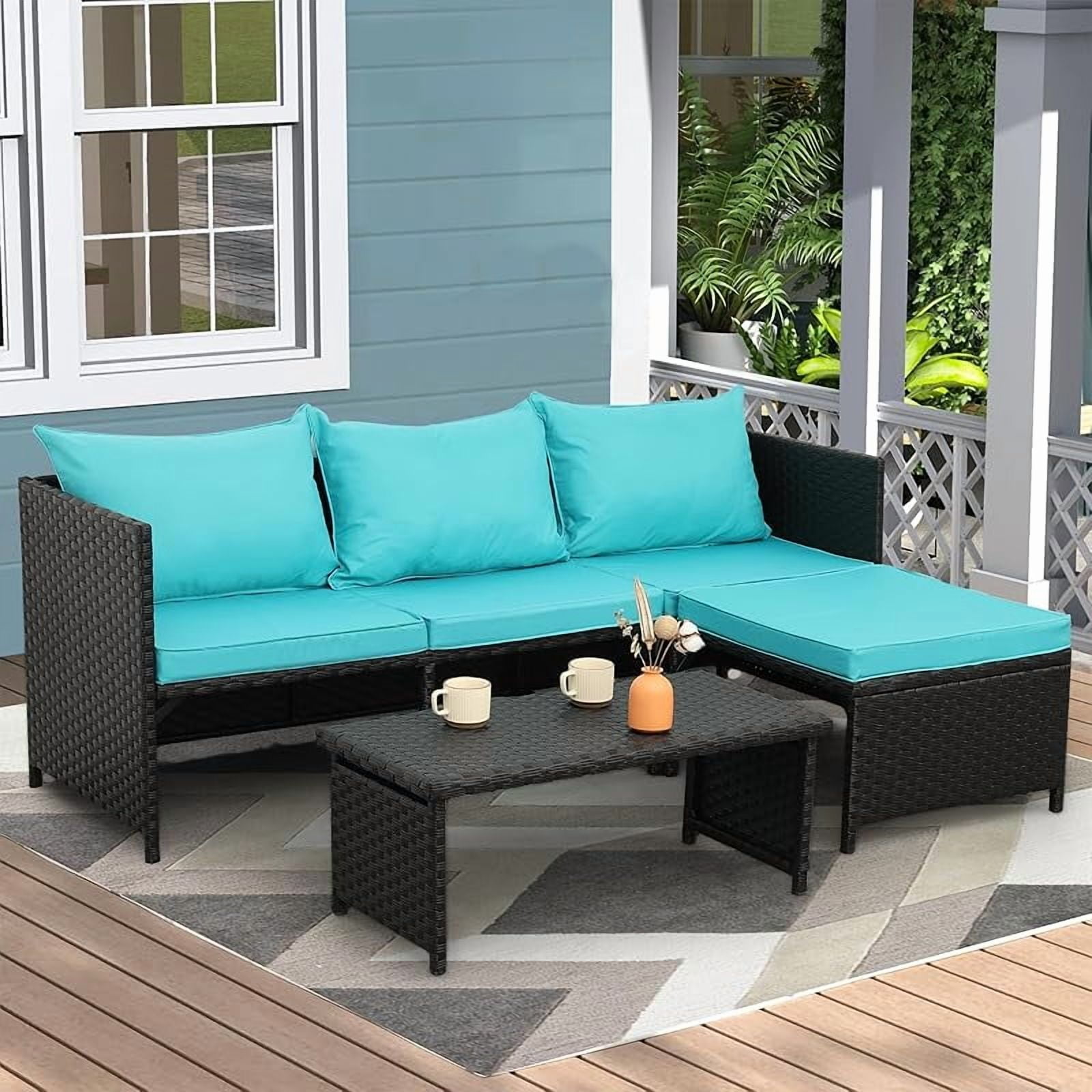 Valita 3-Piece Outdoor PE Rattan Furniture Set Patio Black Wicker ...