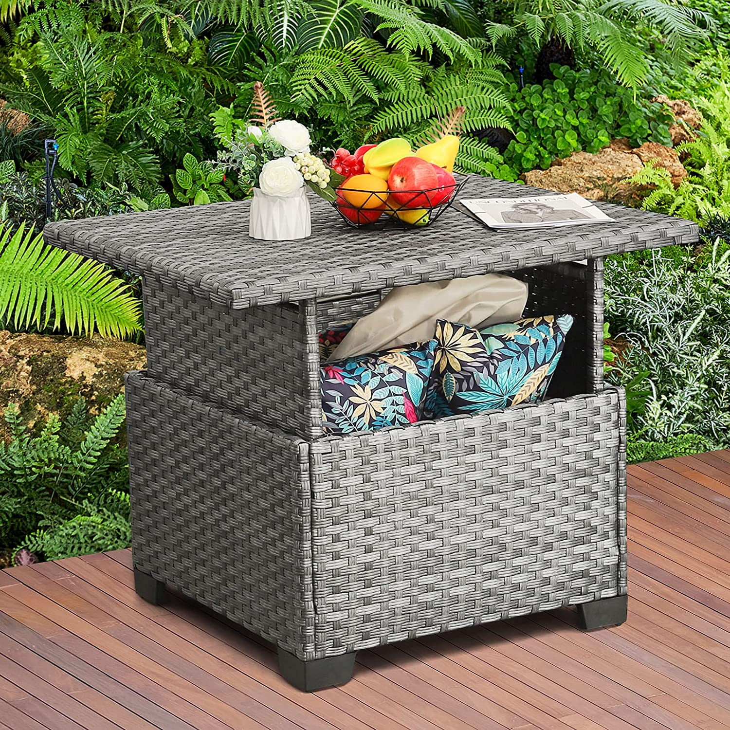 Valita Patio Rattan Coffe Table Lift Top Hidden Storage Table Garden ...
