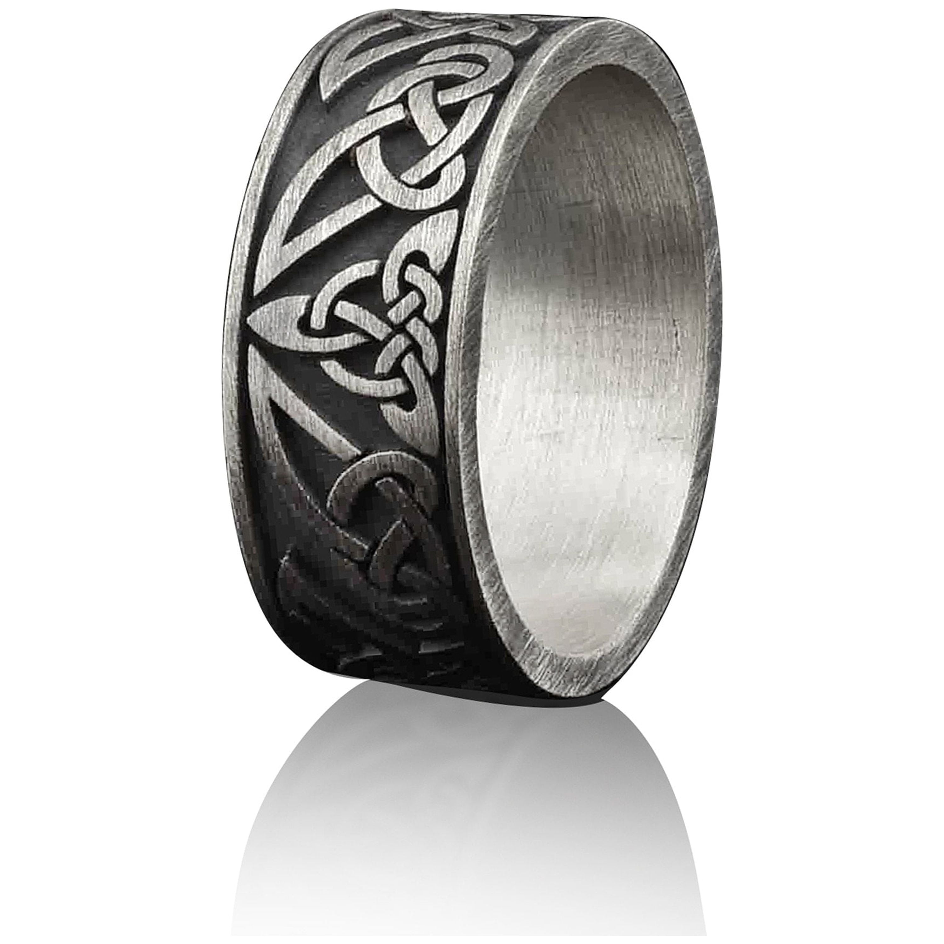 Valknut Handmade Sterling Silver Men Band Ring, Viking Knot Wedding Men ...