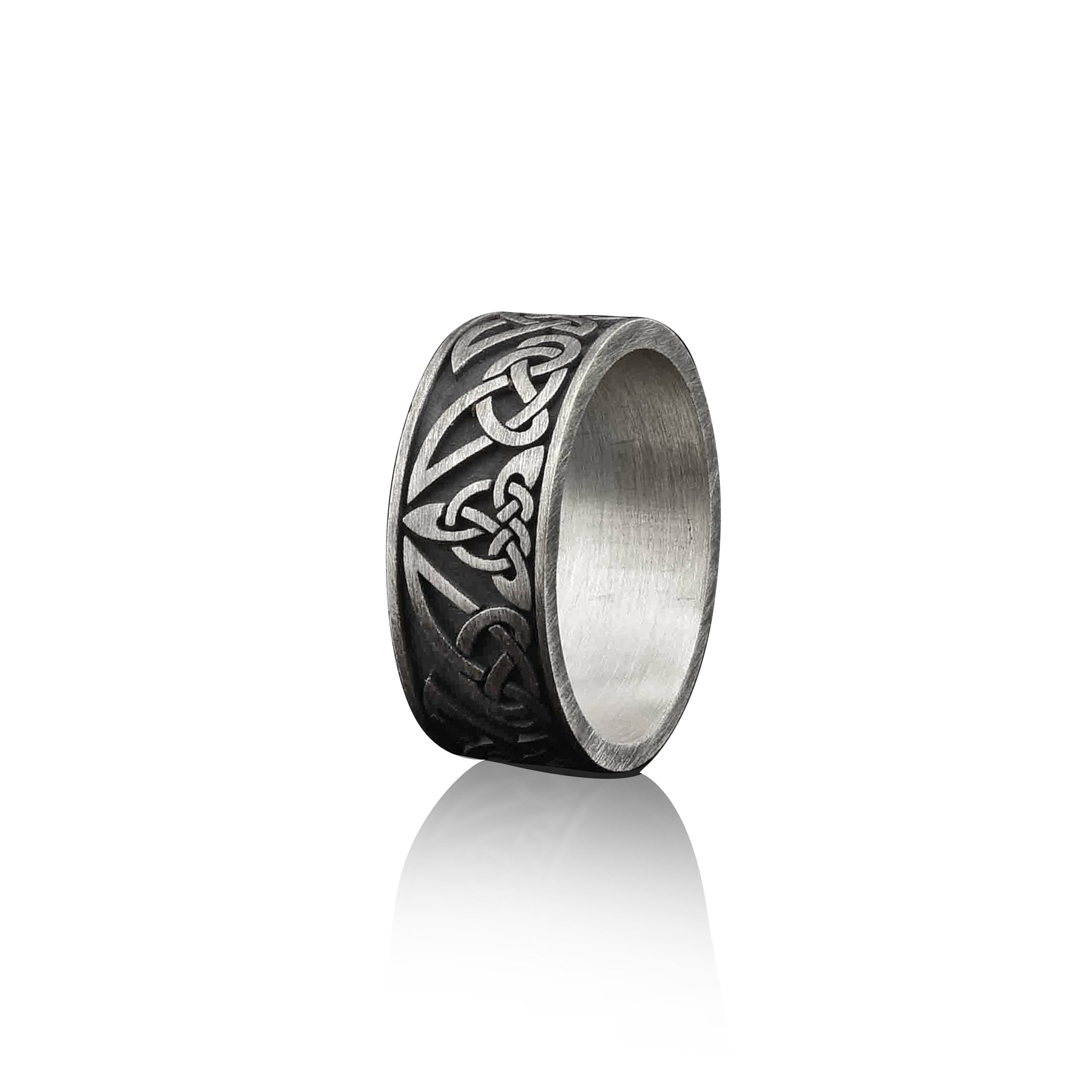 Valknut Handmade Sterling Silver Men Band Ring, Viking Knot Wedding Men ...