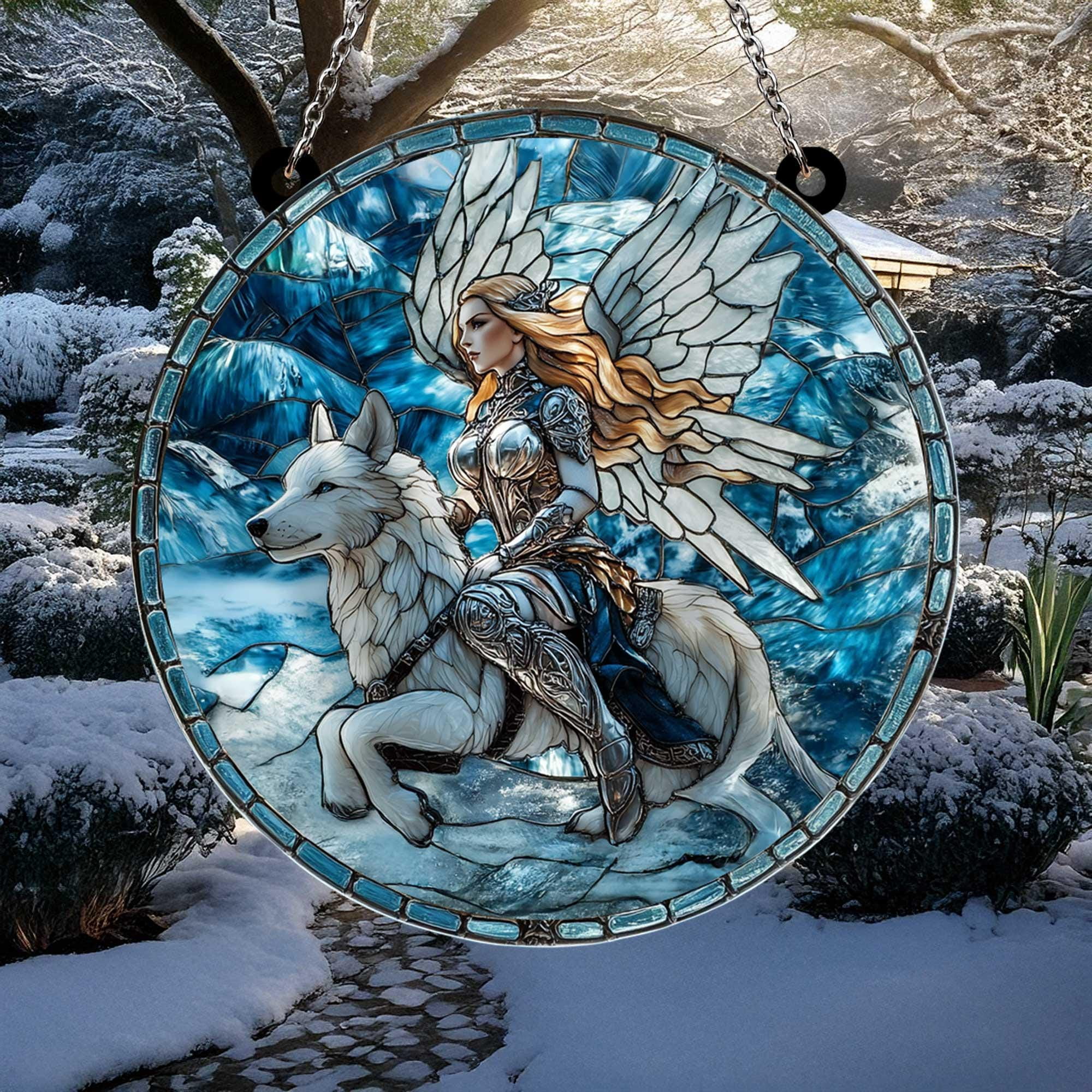 Valkyrie on Wolf Acrylic Suncatcher fullxfull Norse Goddess Warrior ...
