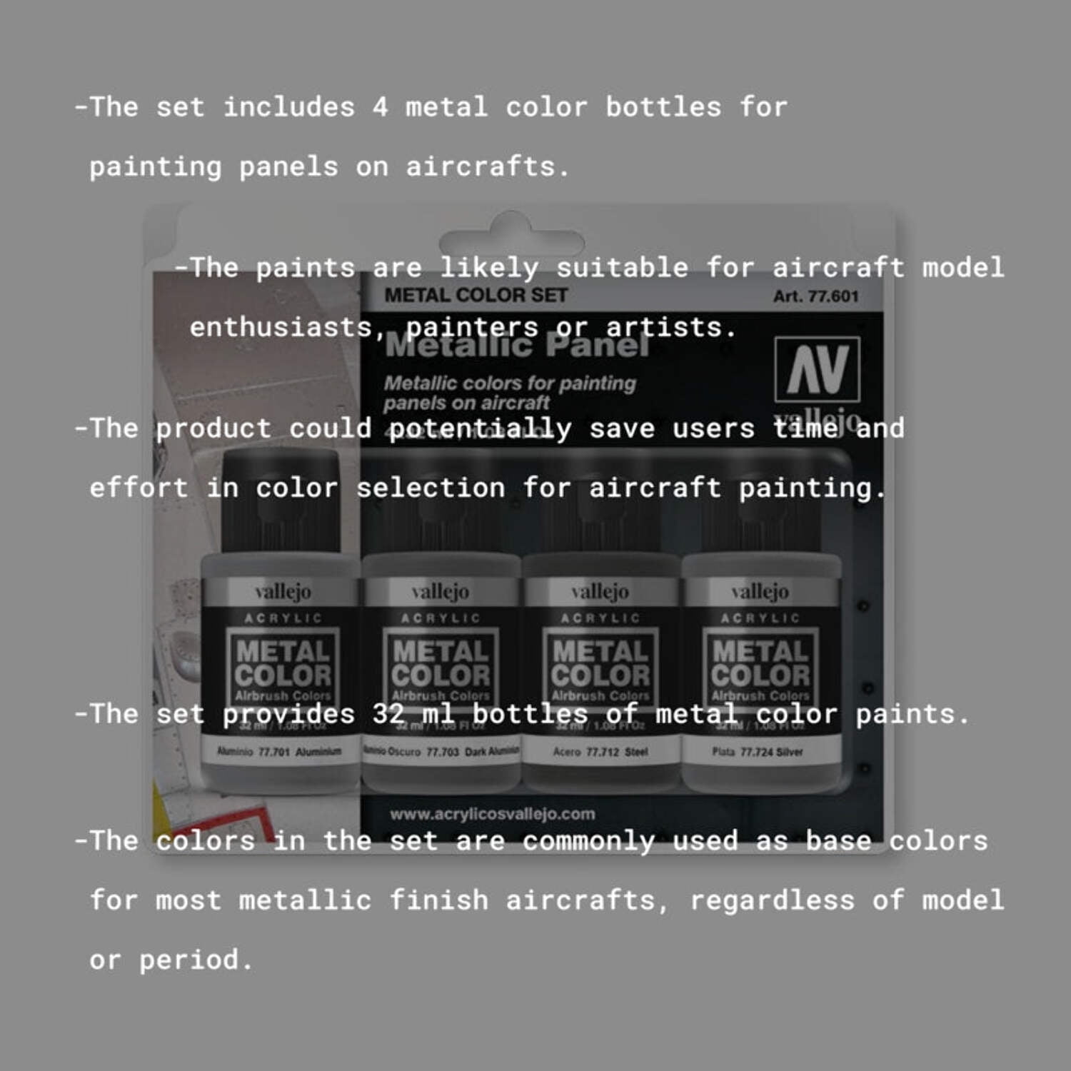 Vallejo Metal Color Set: Metallic Panel (32ml) - Walmart.com