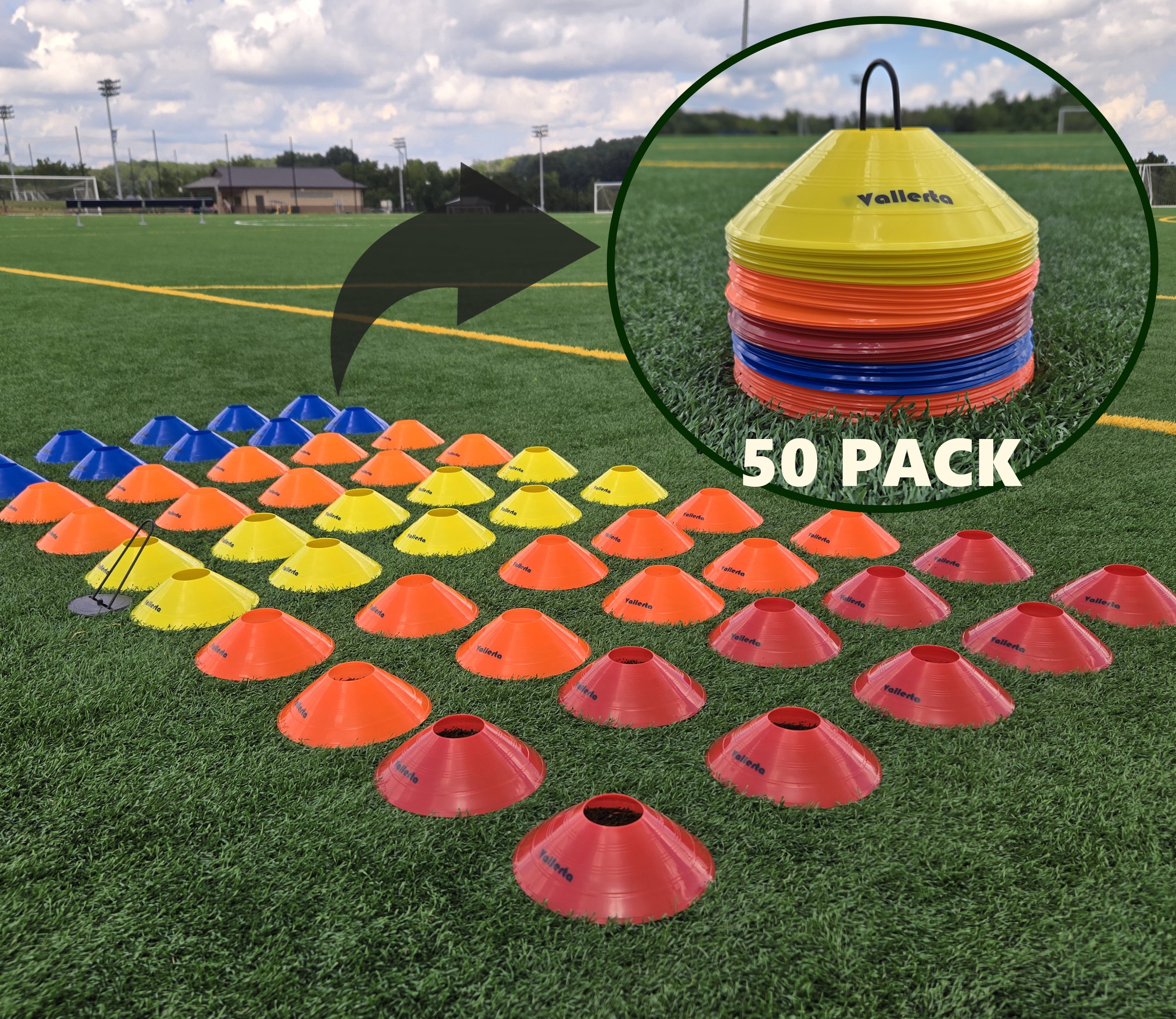 Vallerta Pro Disc Cones Set of 50 - Agility Training Cones with Carry ...