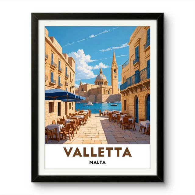 Valletta Malta Poster, Mediterranean Street Scene, Historic City ...