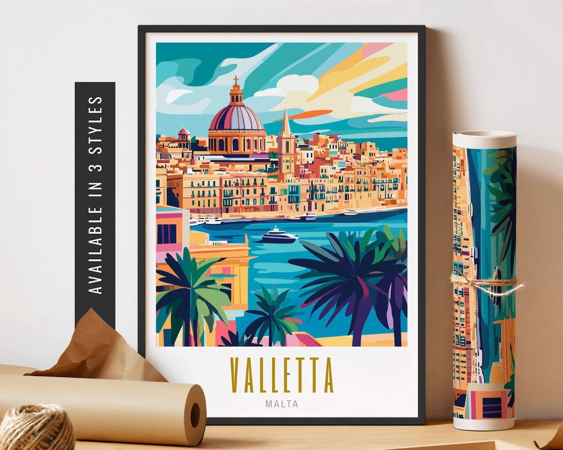 Valletta Malta Poster Travel City Art Malta Valletta Poster Colorful ...