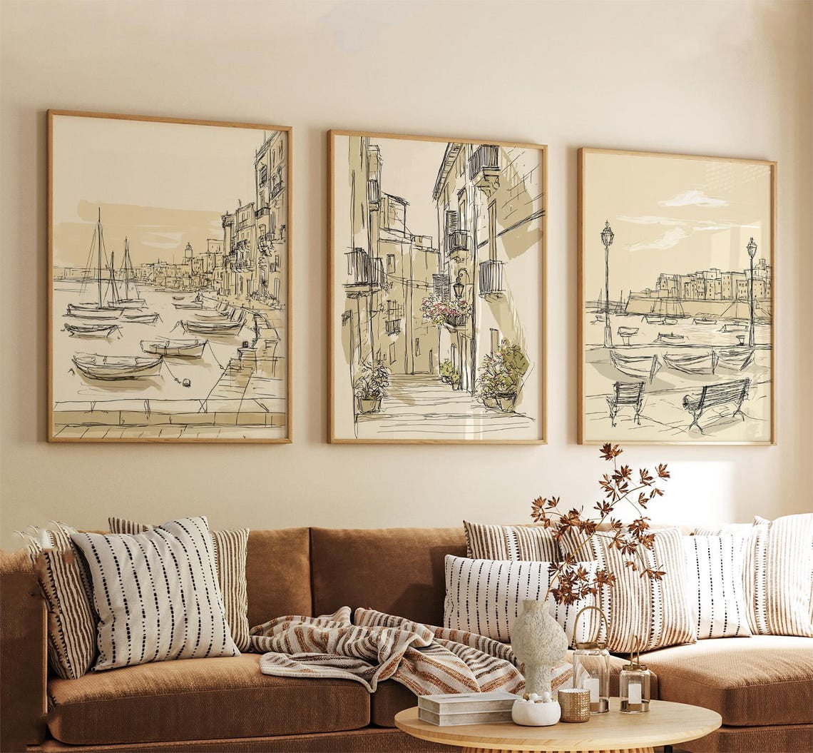 Valletta Minimal Line City Wall Art Set 3 - Walmart.com