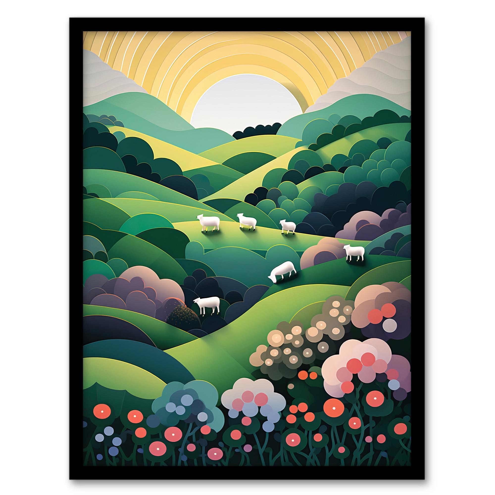 Valley Of The Sheep Modern Digital Aesthetic Sunrise English ...