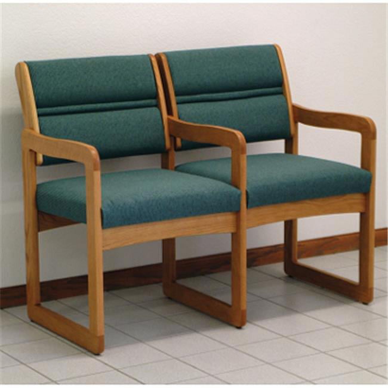 Valley Two Seat Chair with Center Arms in Medium Oak - Foliage Green ...