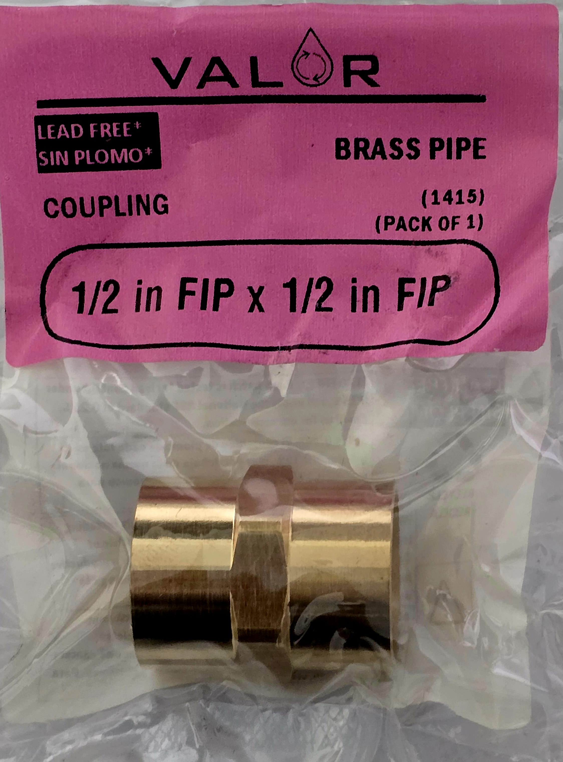 Valor 1415-1P Brass 1/2 in FIP x 1/2 in FIP Coupling for Fuel/Air/Water ...