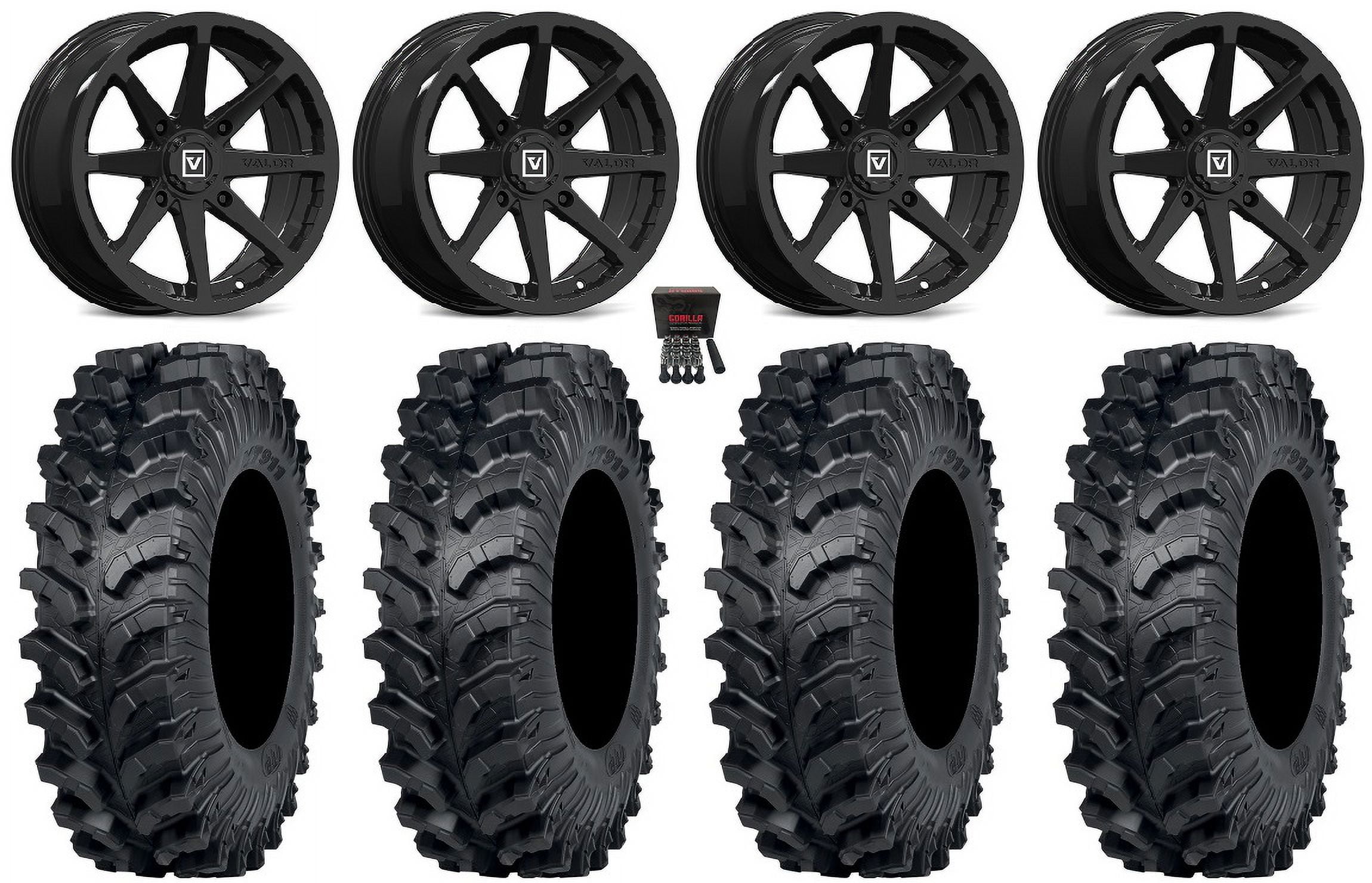 Valor V01 14" Wheels Black 28" MT911 Tires Kawasaki Mule Pro FXT ...