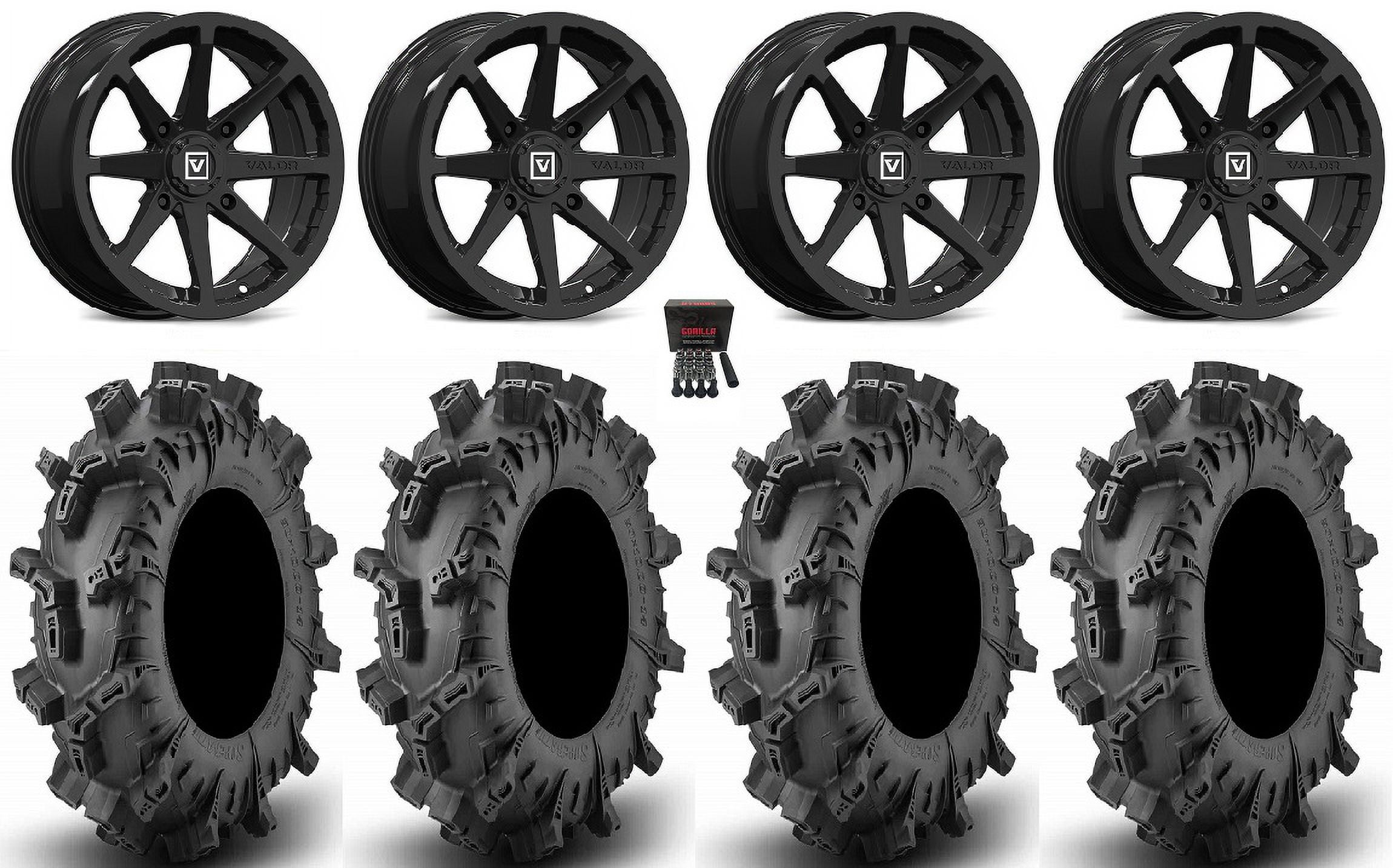 Valor V01 14" Wheels Black 28" Terminator Max Tires Honda Rincon Yamaha ...