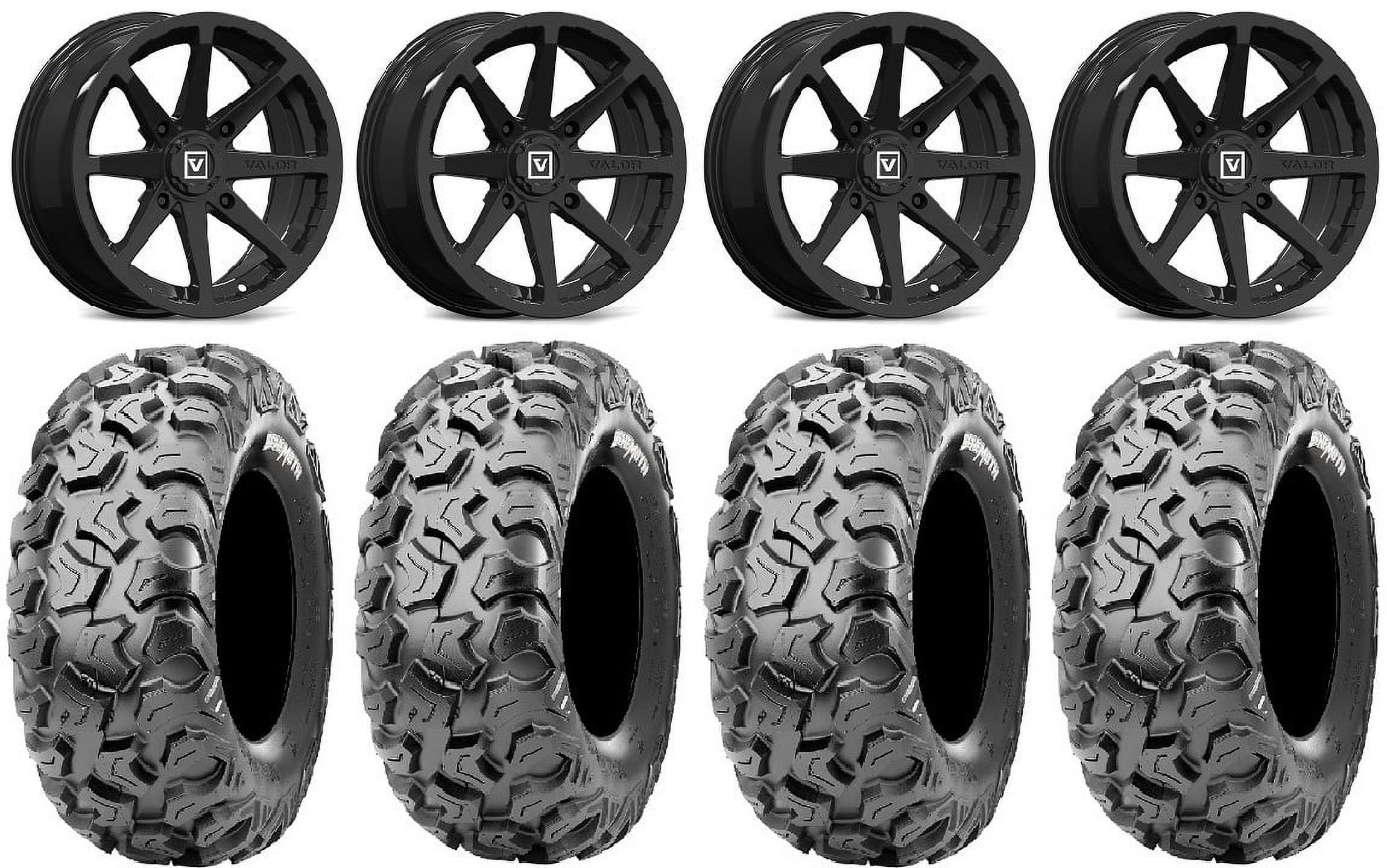 Valor V01 14" Wheels Black 30" Behemoth Tires Honda Rincon Yamaha Rhino ...