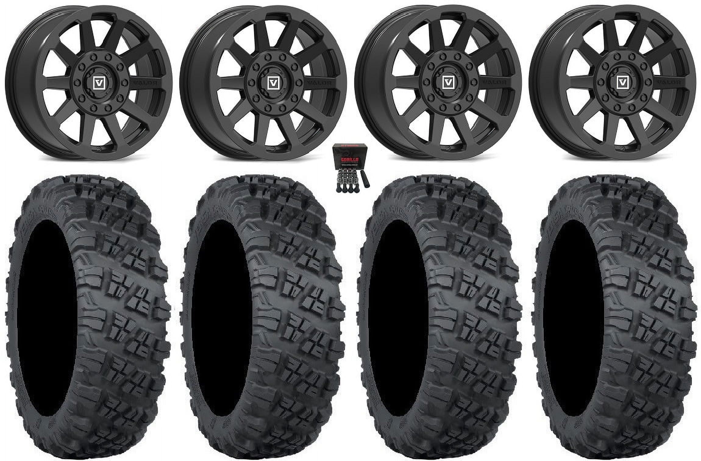 Valor V02 15" Wheels Black 30" Versa Cross V3 Tires Polaris RZR XP 1000 ...