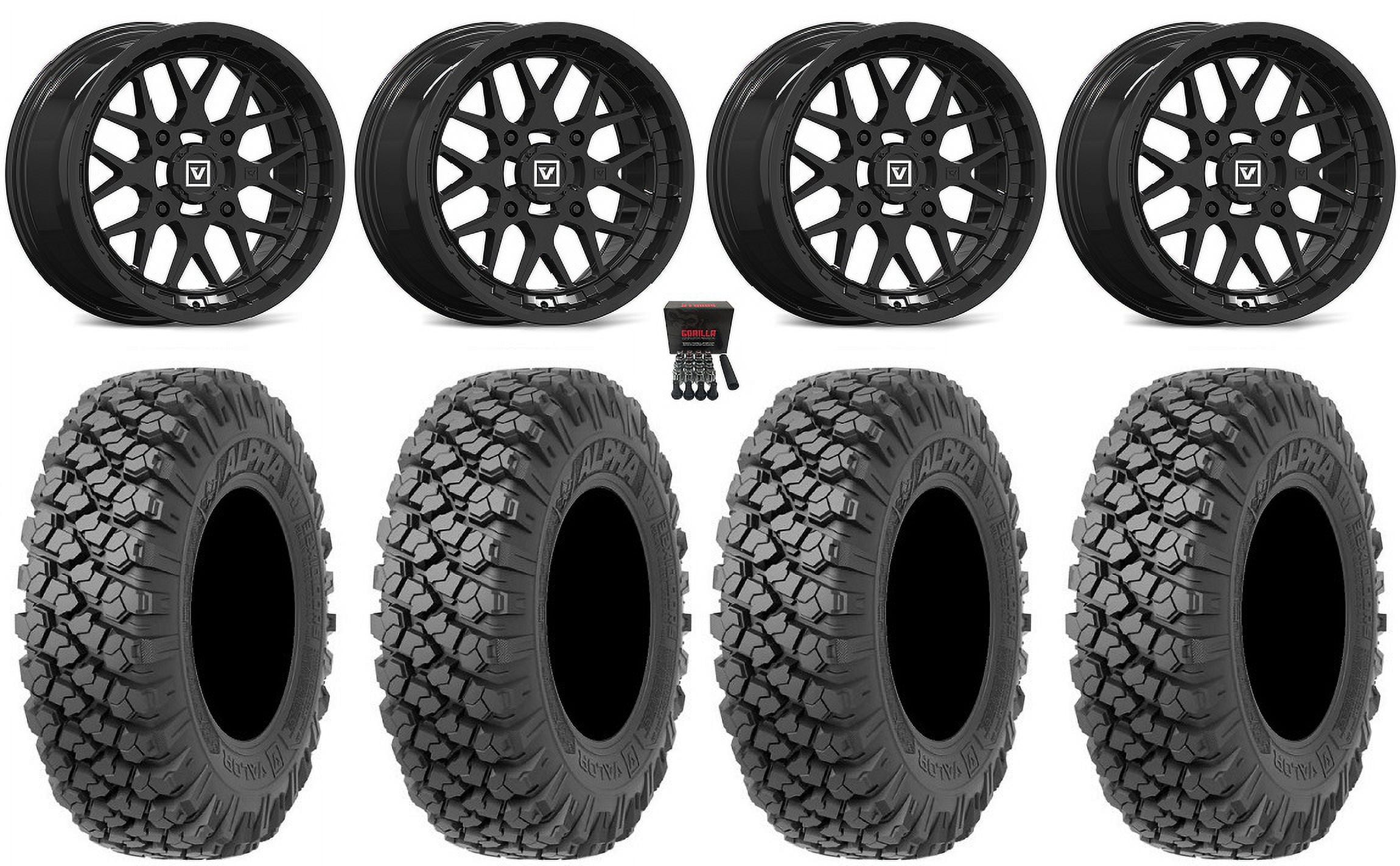 Valor V03 14" Wheels Black 30" Alpha Tires Honda Rincon Yamaha Rhino ...