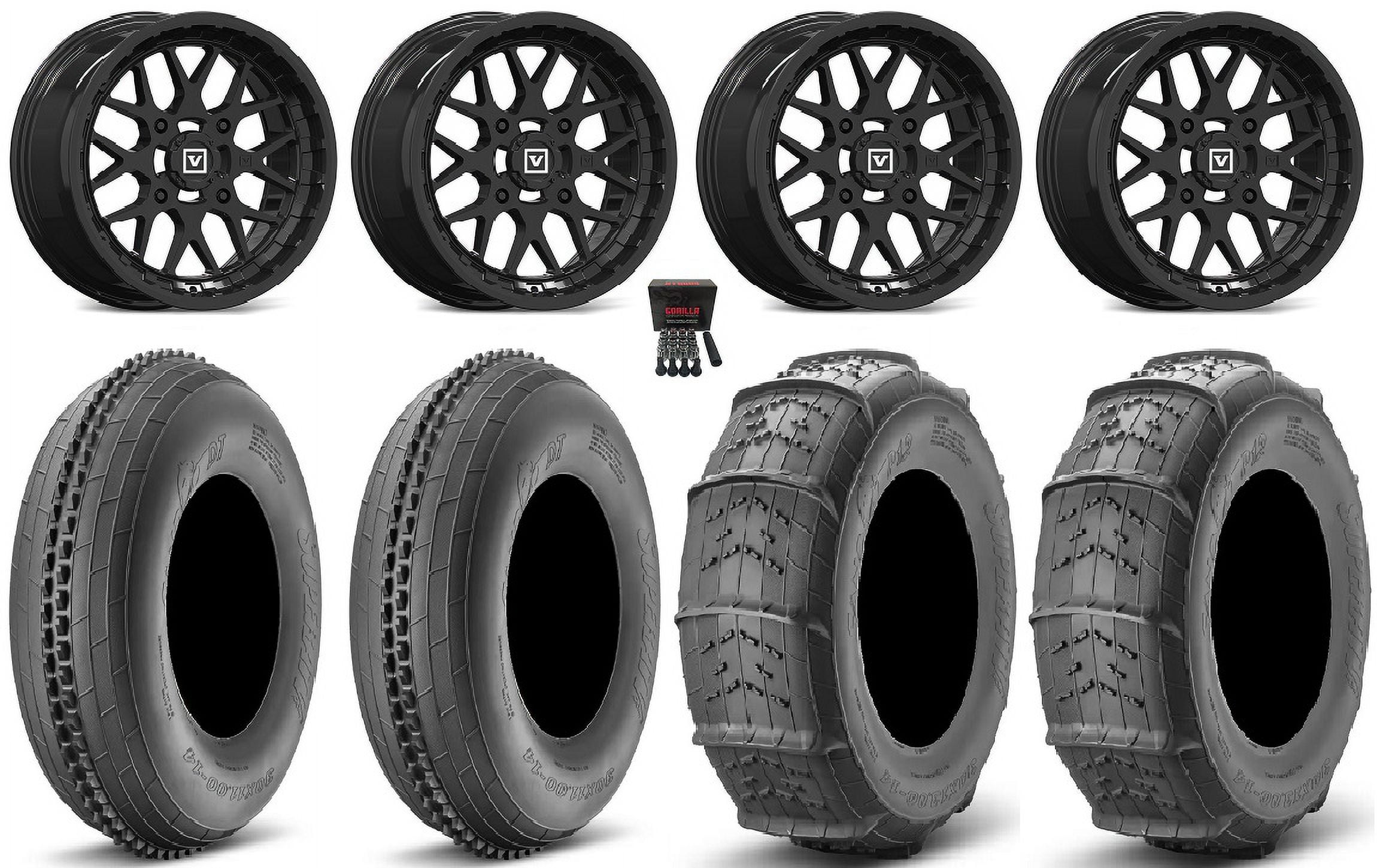 Valor V03 15x7/15x10 Wheels Black 32" SandCat Tires Can-Am Commander ...