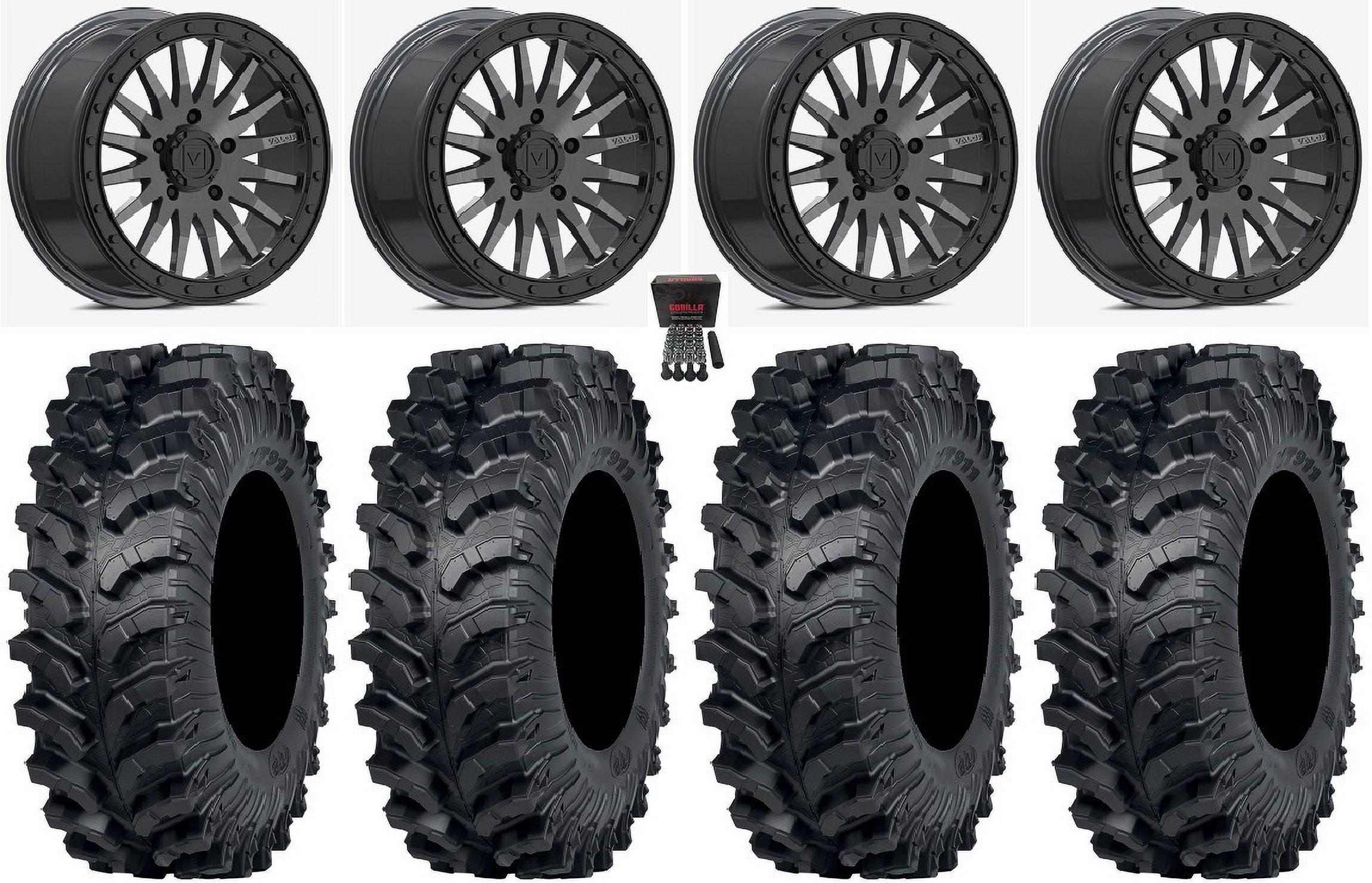 Valor V06 Bdlk 15" Wheels Gm 32" MT911 Tires Polaris RZR Turbo R & Pro R Ranger 1500 Xpedition ...